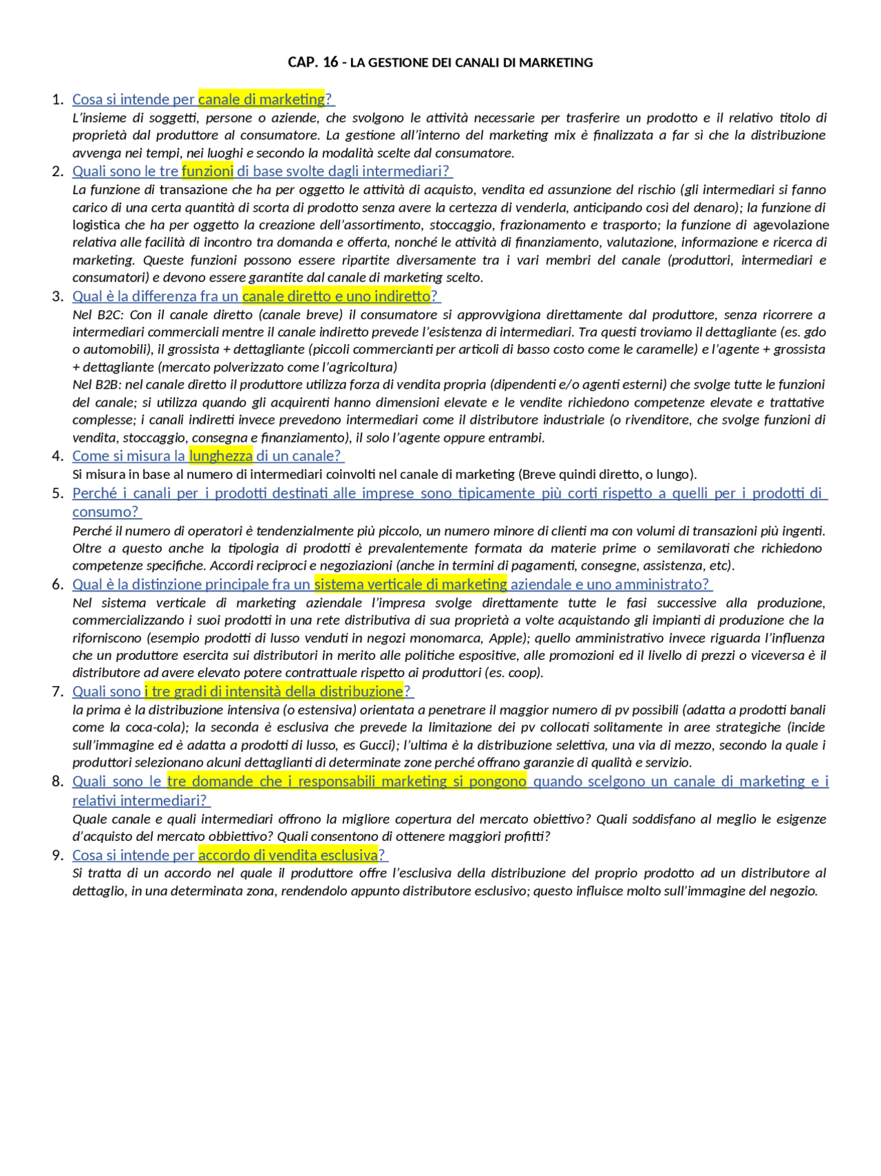 Simulazione Esame Di Marketing Docsity