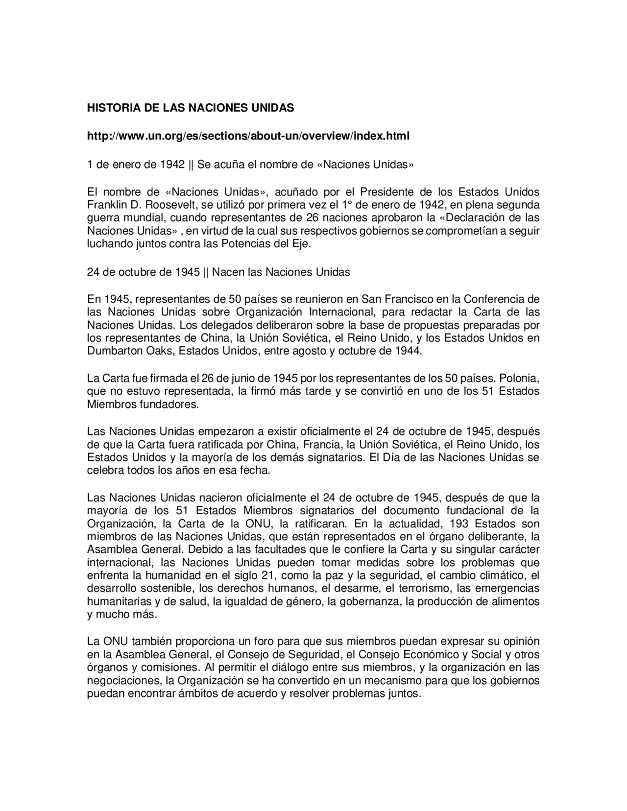 HISTORIA DE LAS NACIONES UNIDAS - Docsity