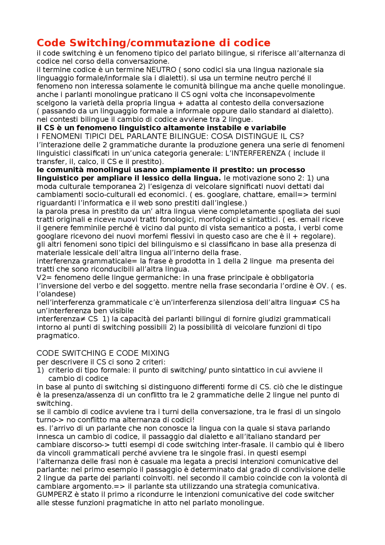 Code Switching Linguistica Generale Prof Pierantozzi Uniurb Docsity