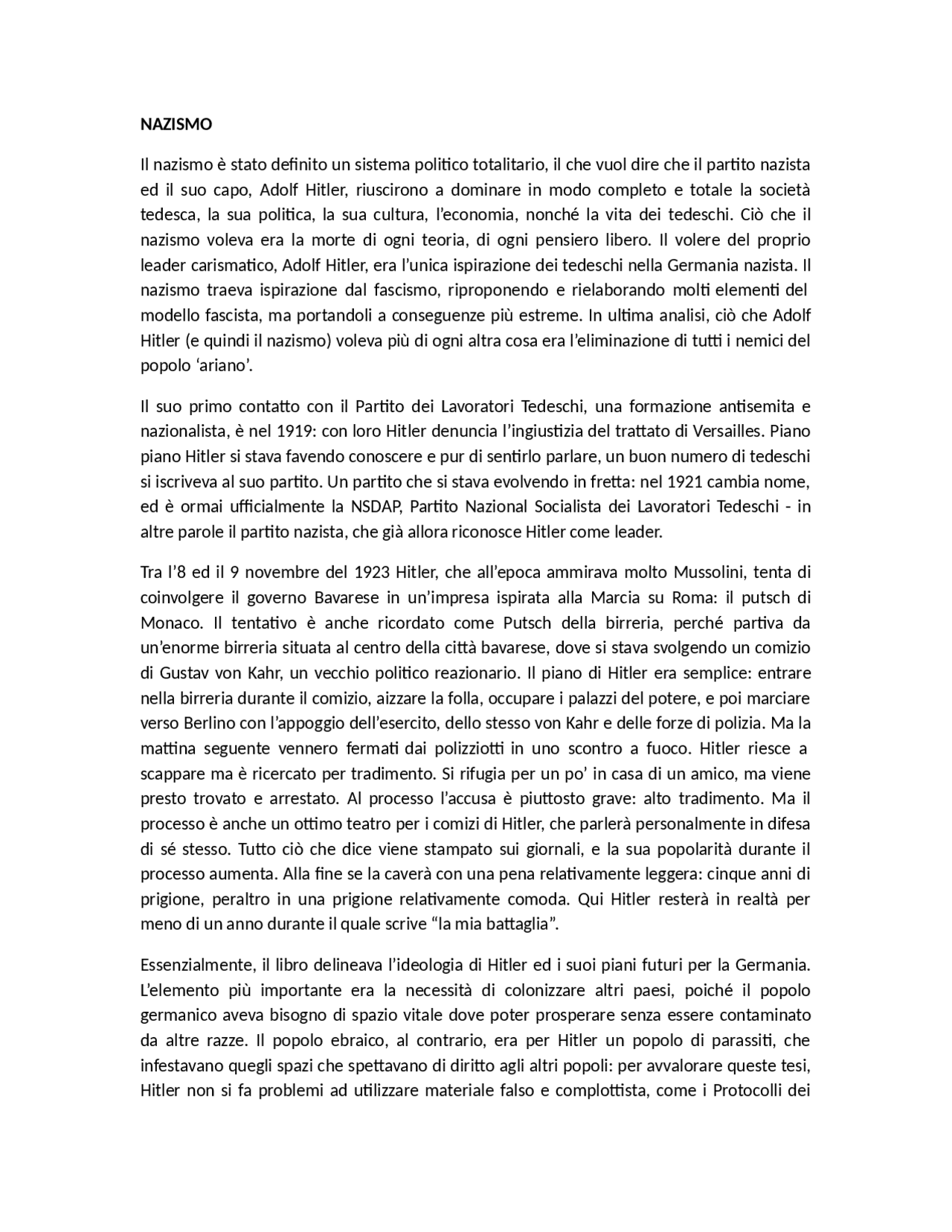 Riassunto Sul Nazismo Docsity