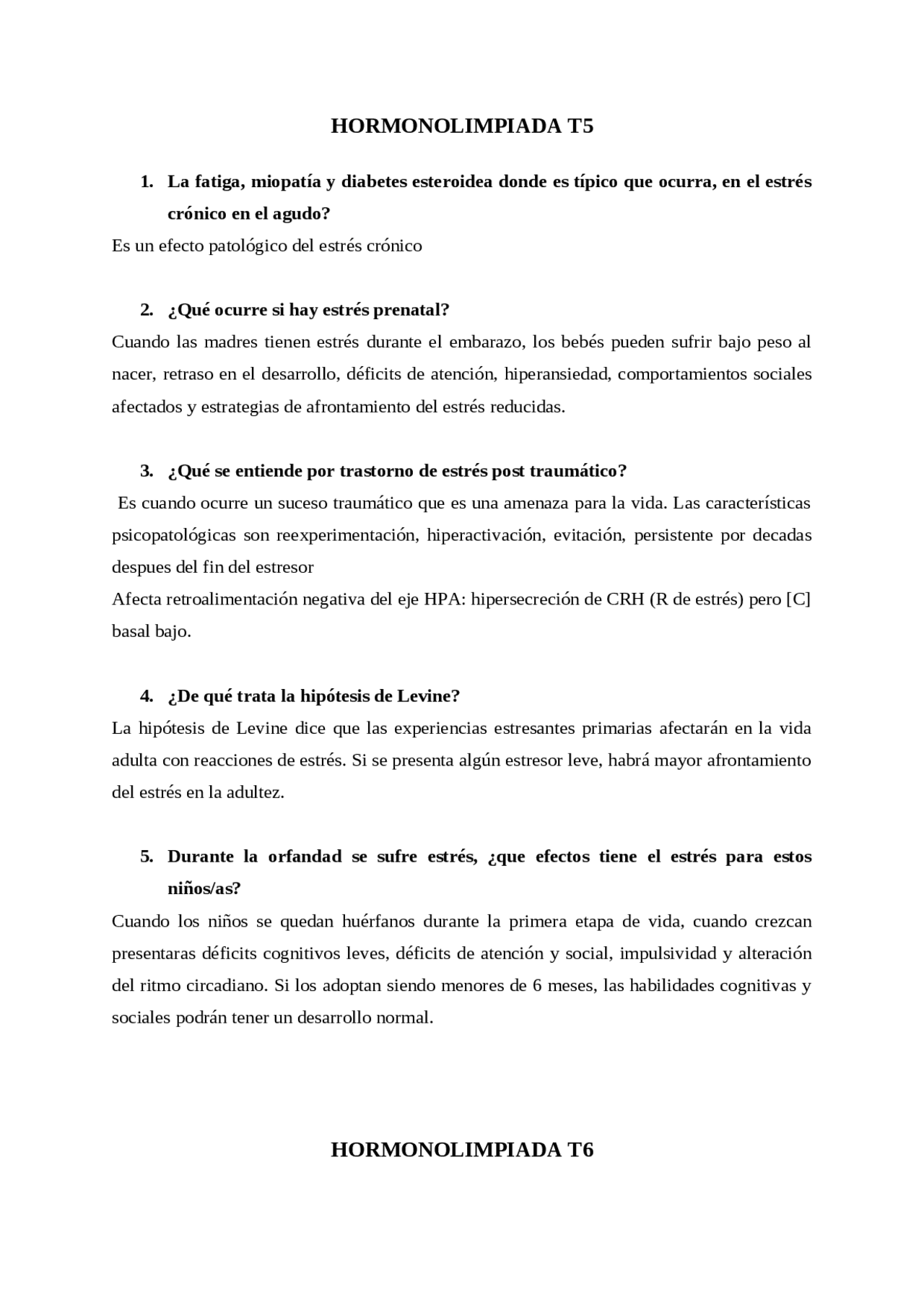Hormonolimpiada Tema 5 Y 6 Psicoendocrinología Docsity
