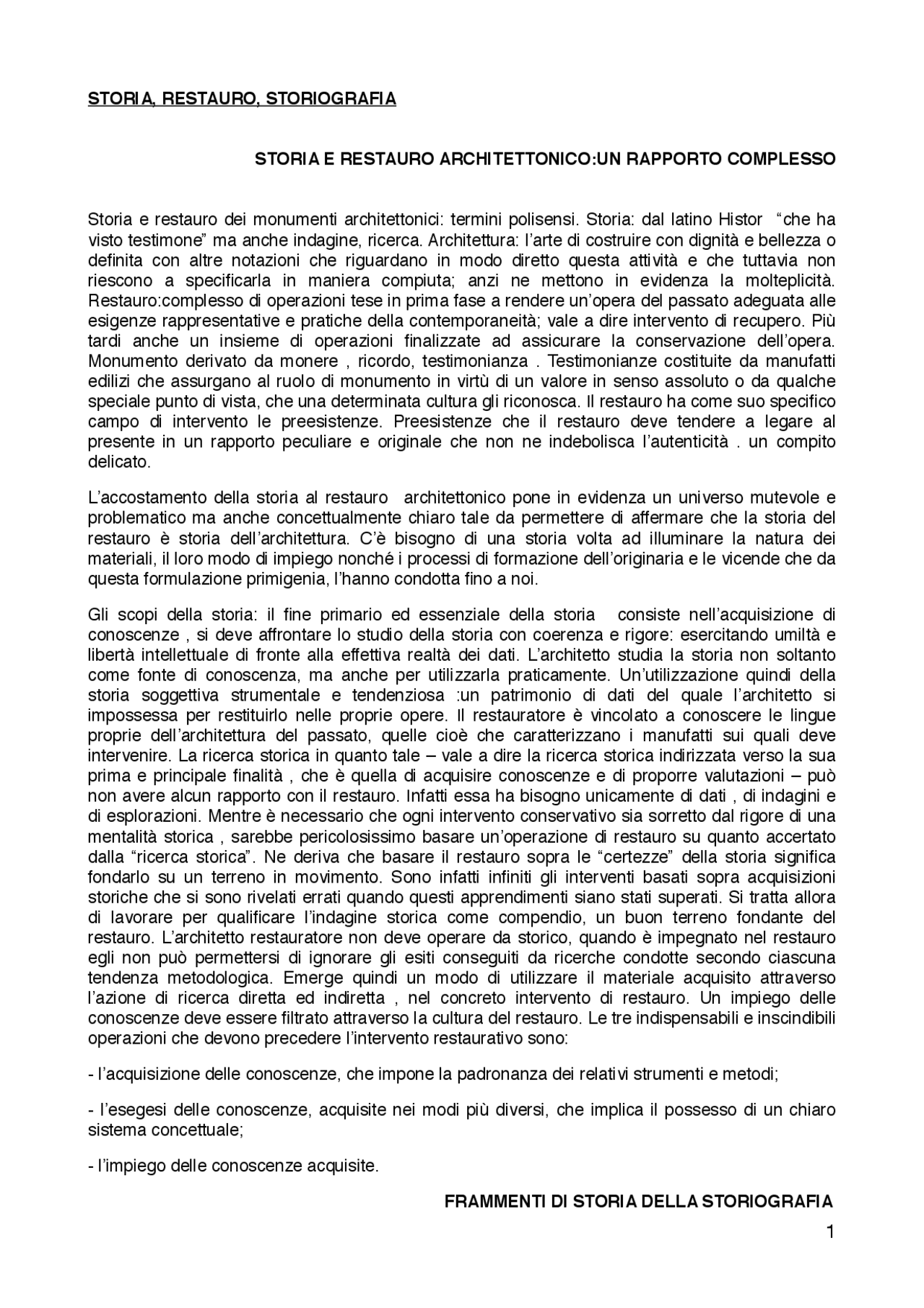 Riassunto Del Libro Il Restauro In Architettura Di Mp Sette Docsity
