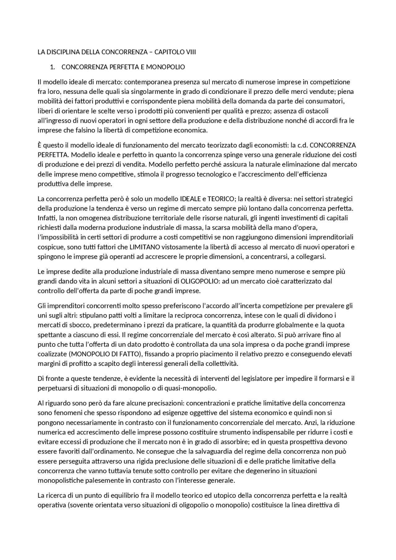 LA DISCIPLINA DELLA CONCORRENZA - Docsity