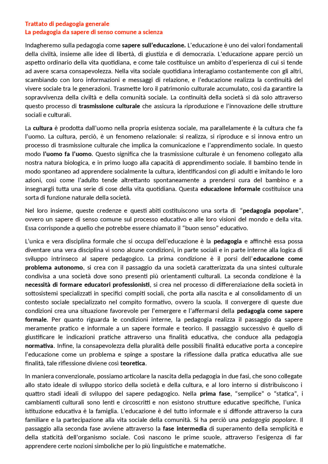 Trattato 1 Baldacci Pedagogia Generale Docsity