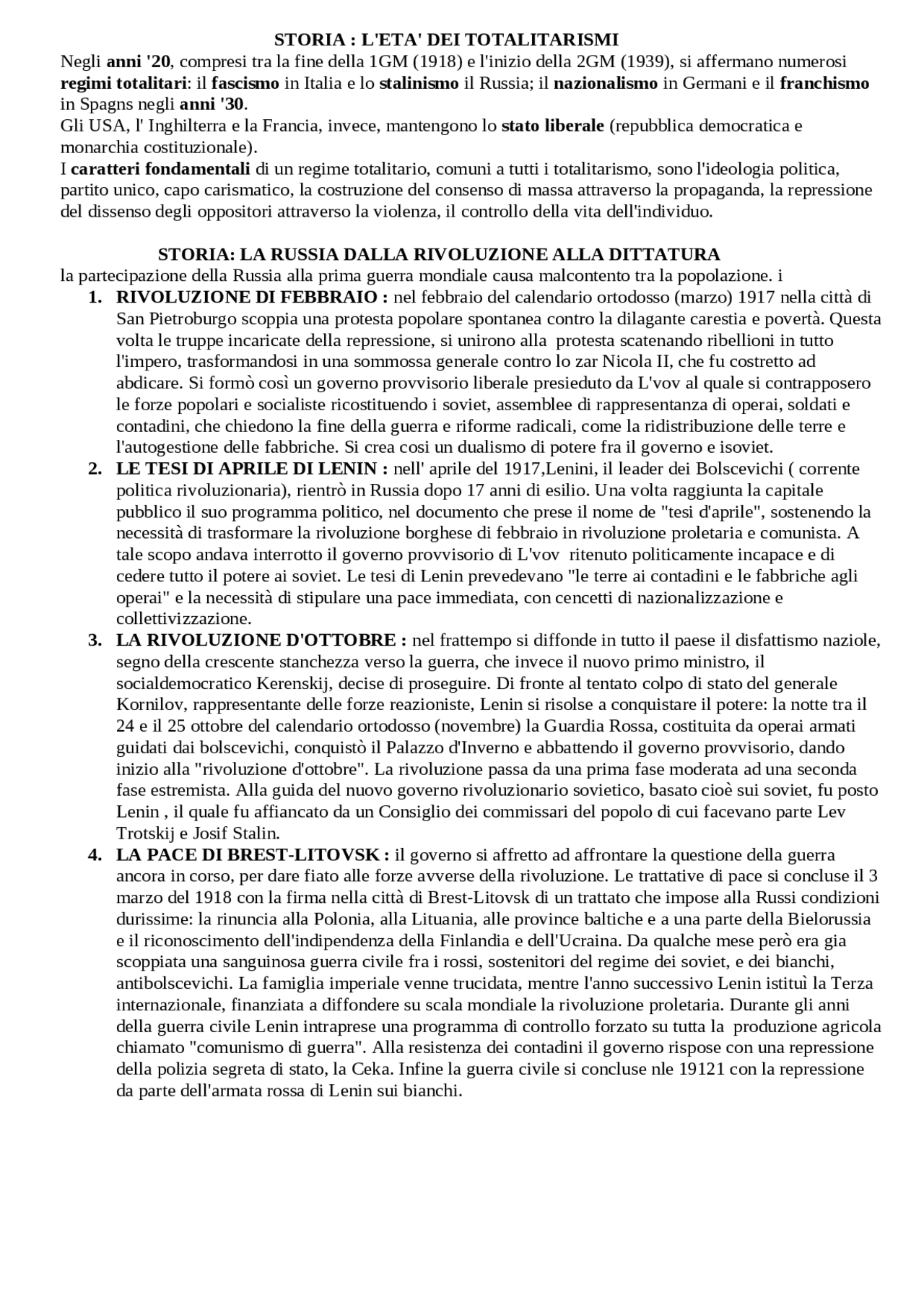 Rivoluzione Russa E Stalinismo Docsity
