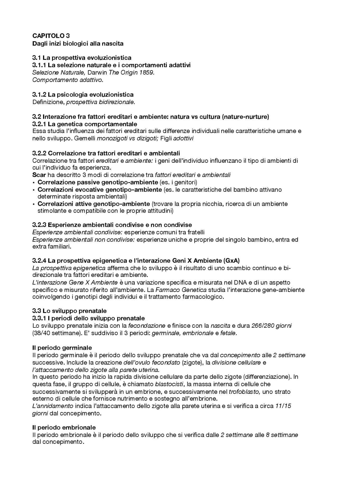 Psicologia Dello Sviluppo Cap 3 Docsity