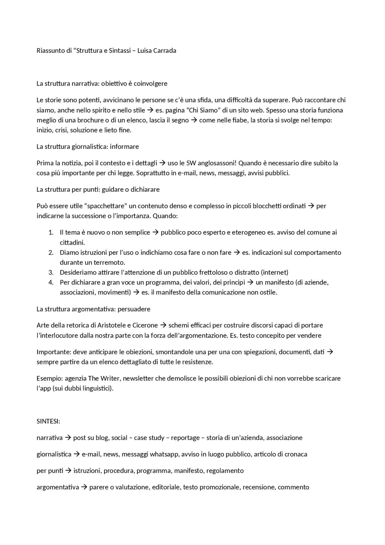 Struttura e Sintassi - riassunto libro - Docsity