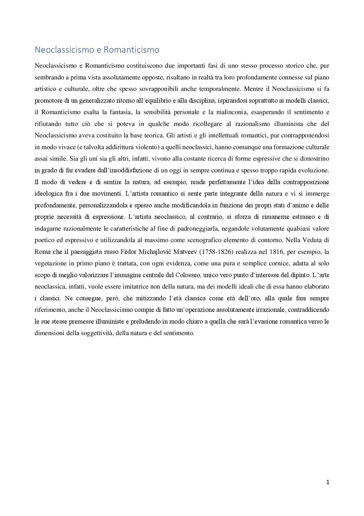 Neoclassicismo E Romanticismo Docsity
