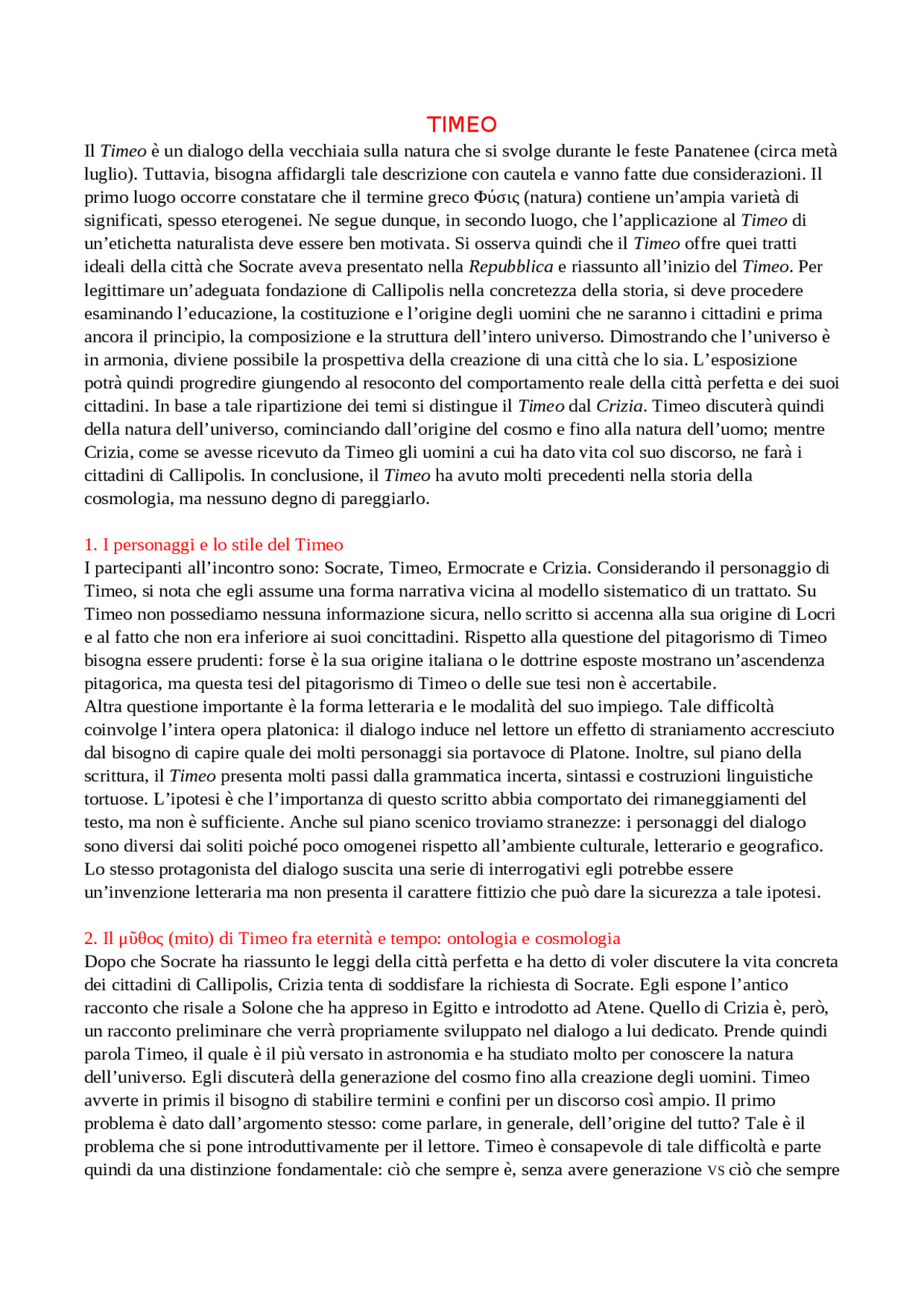 Dialogo Timeo Di Platone Docsity