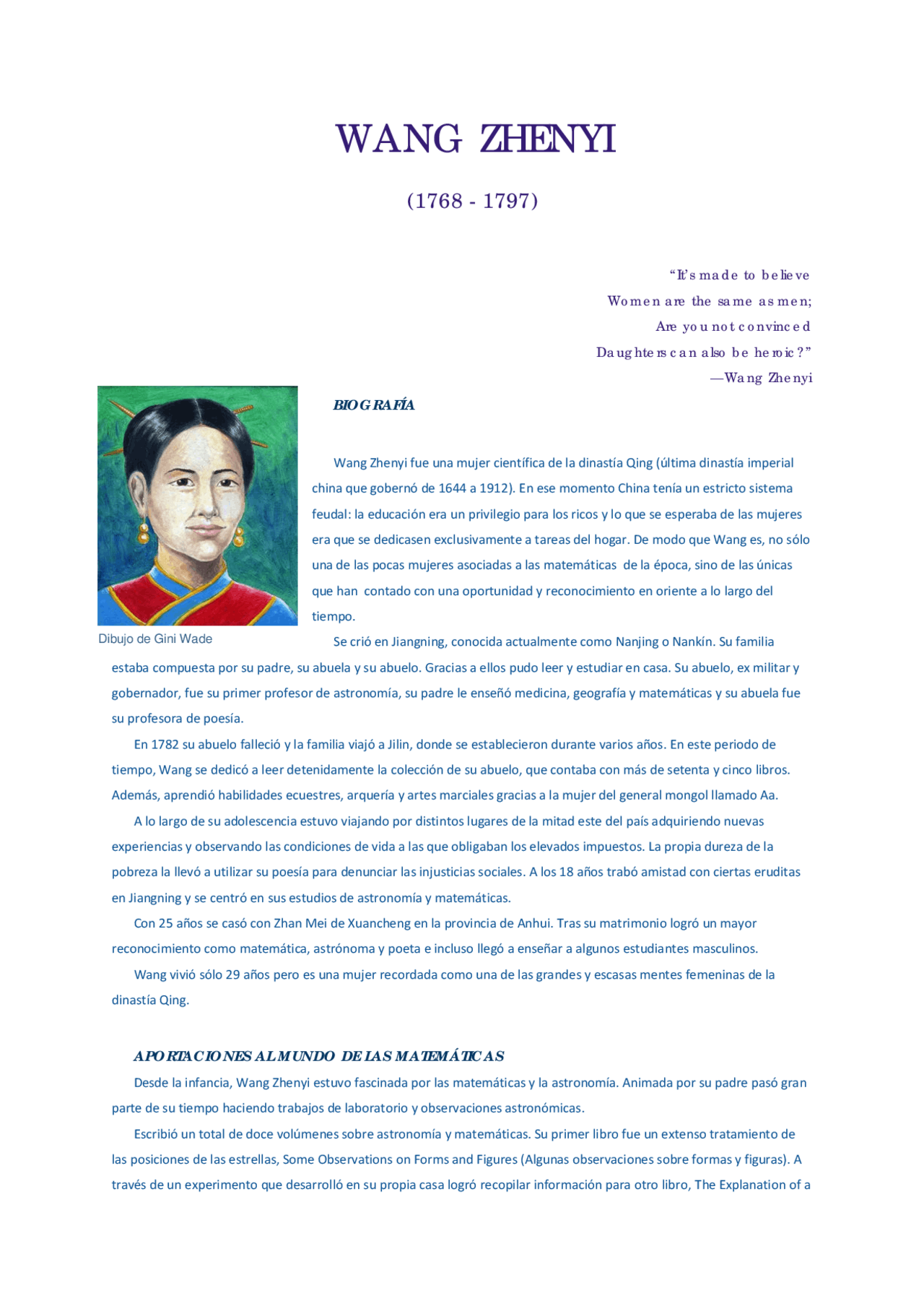 Historia de Wang Zhenyi - Docsity