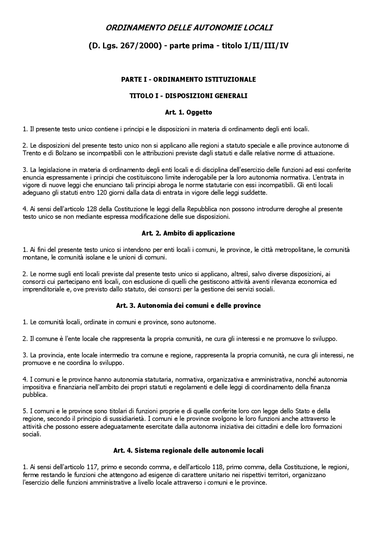 Ordinamento Delle Autonomie Locali Docsity