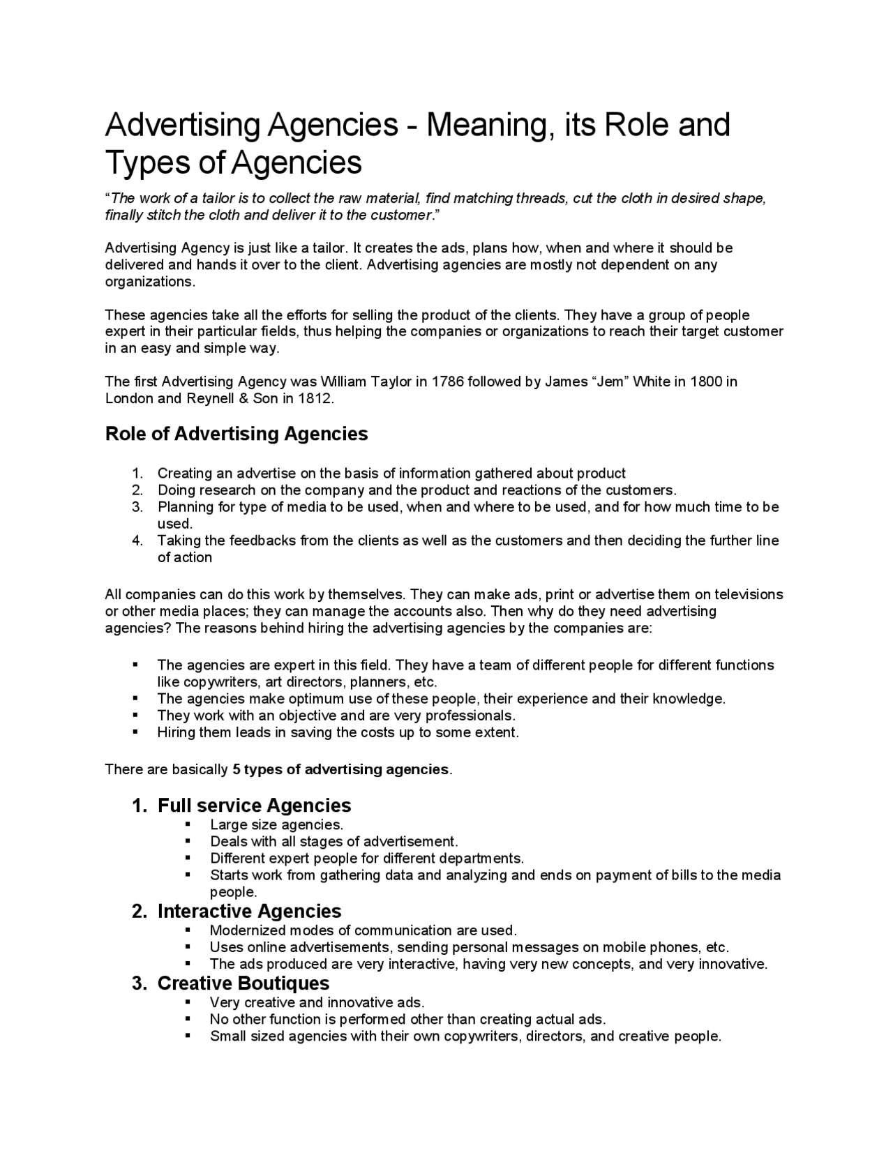 Ad agency work profile and their functions and types - Docsity