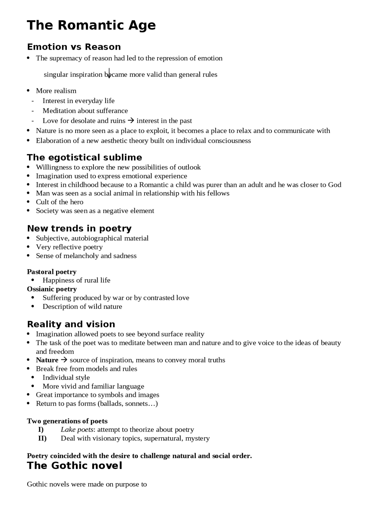 The Romantic Age Schema Docsity