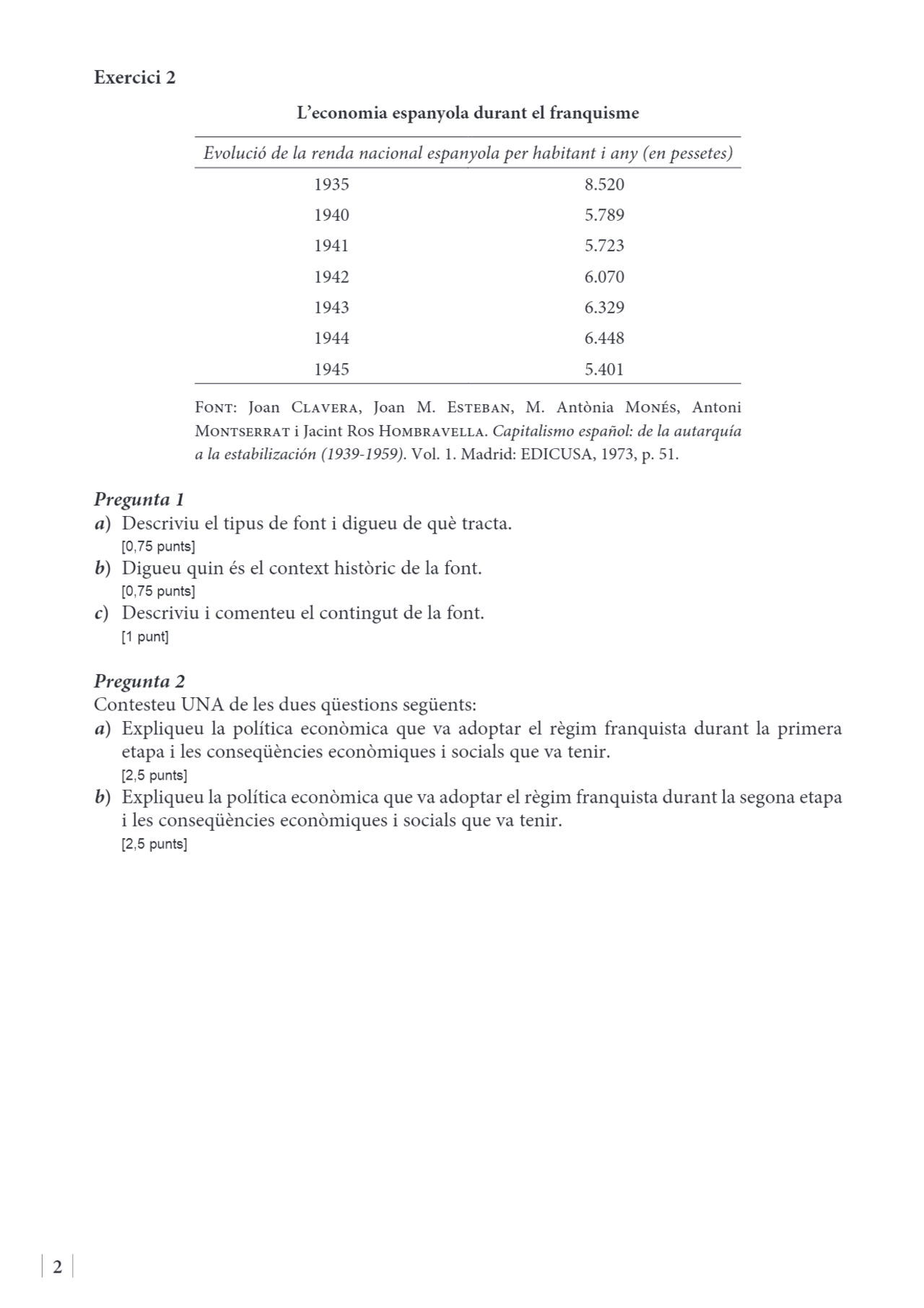 Examen Història Juny 2017 Franquisme Docsity