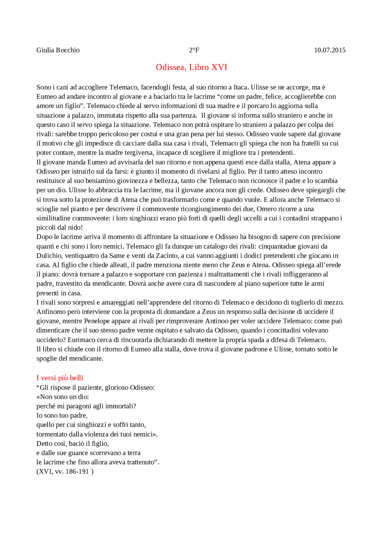 Sintesi Del Libro 16 Dellodissea Docsity