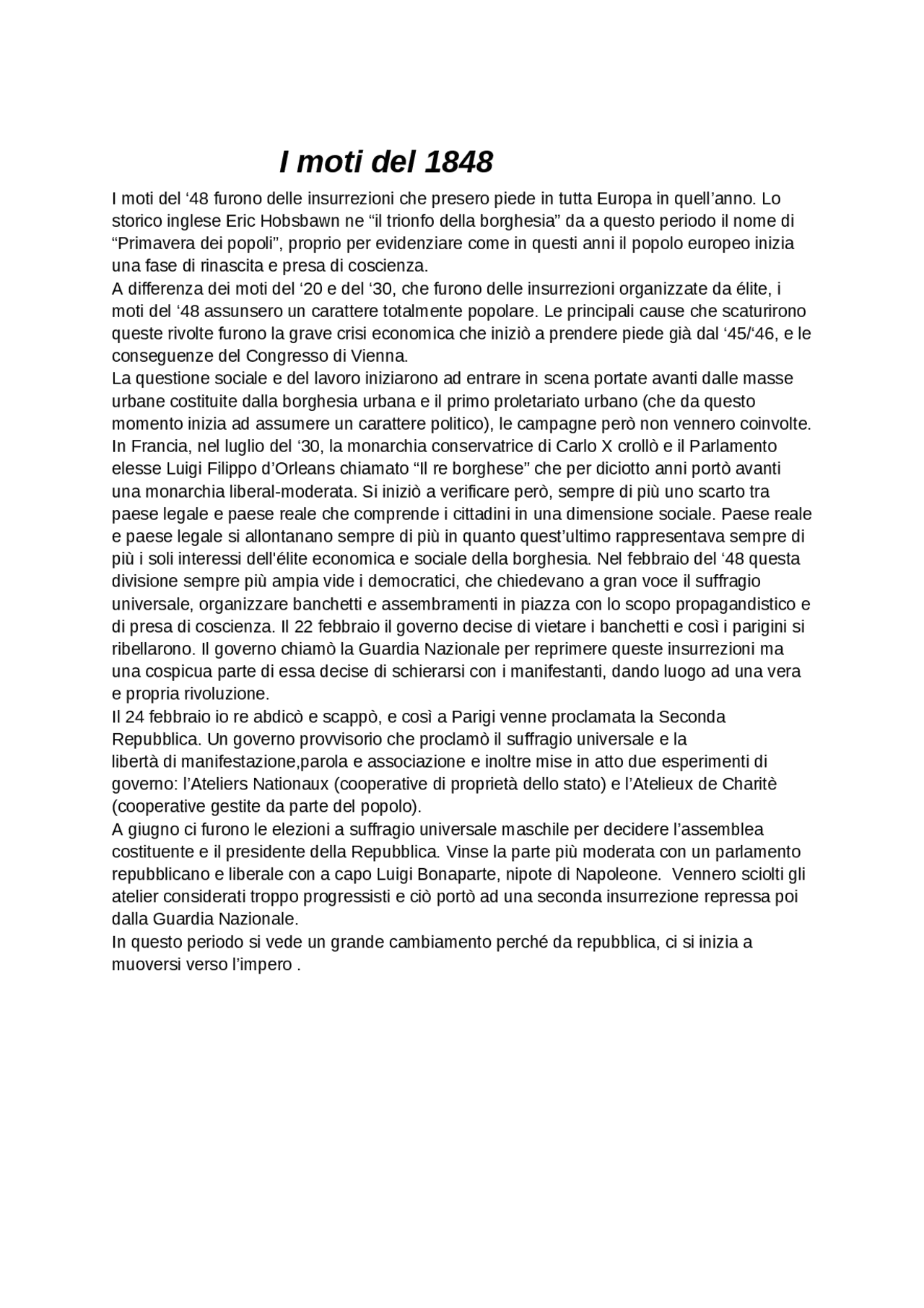 Sintesi Dei Moti Del ‘48 Docsity