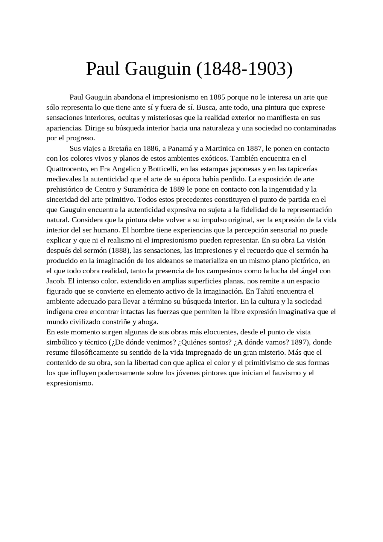 Paul Gauguin Apuntes Ebau Docsity