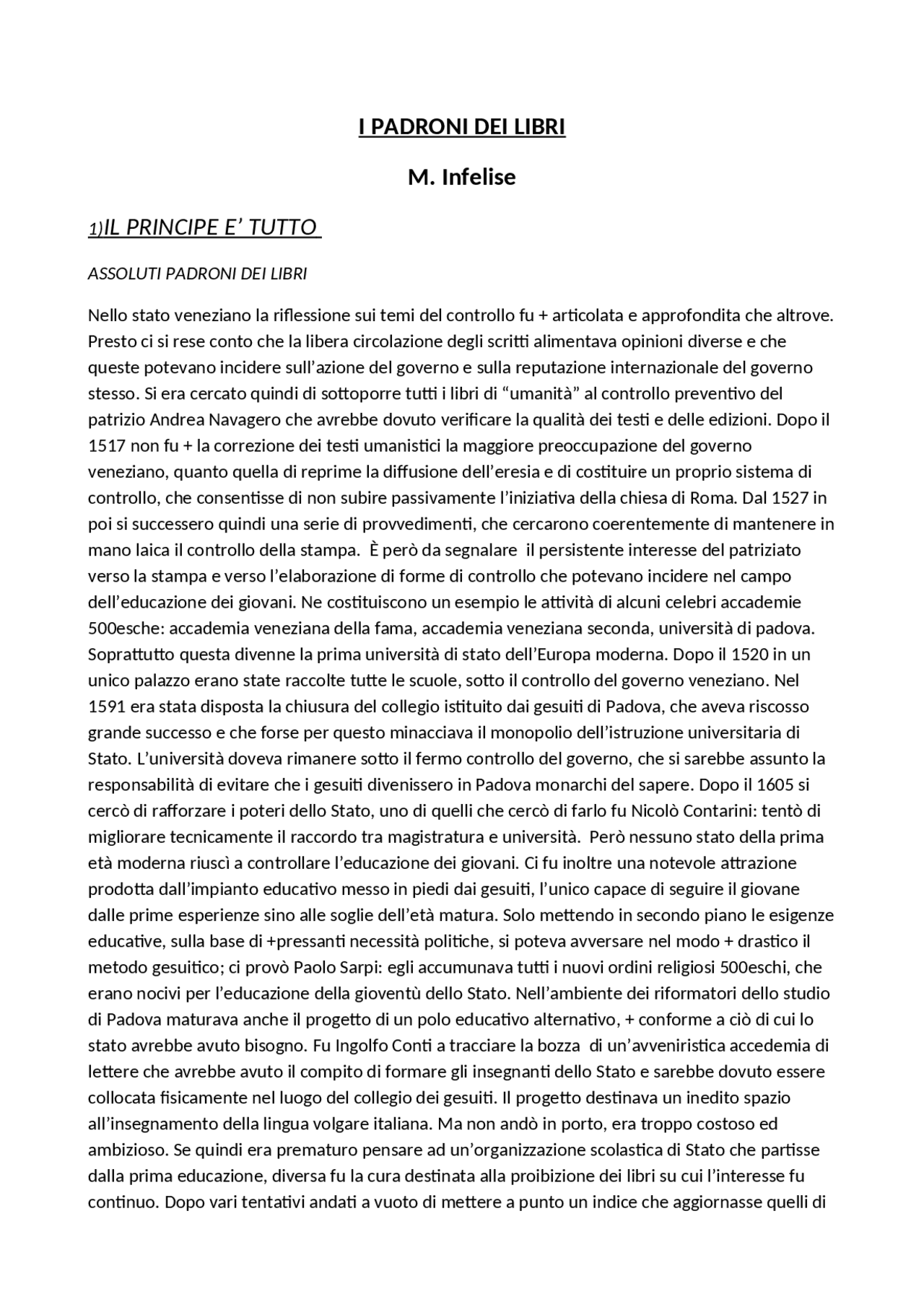 I Padroni Dei Libri Infelise Docsity