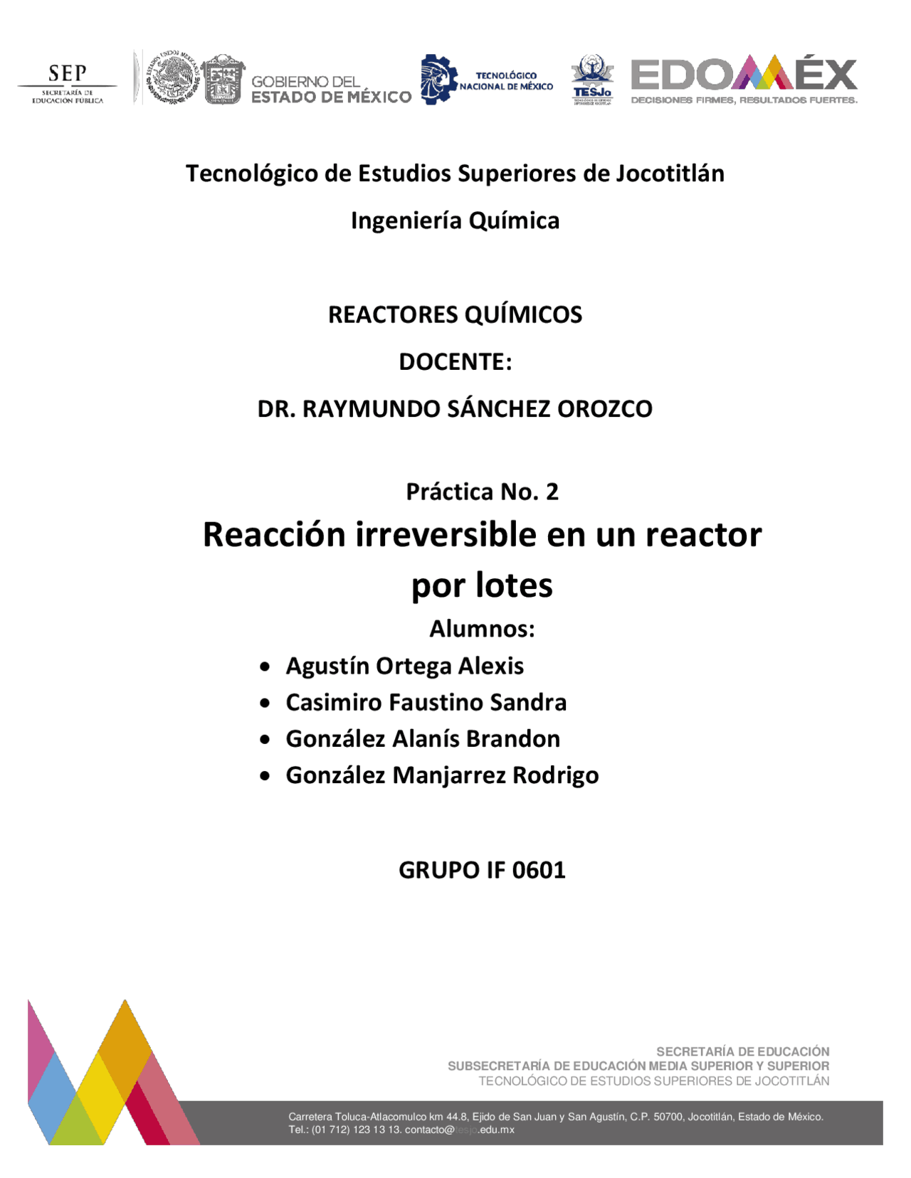 Práctica Reactores Químicos Esercizi Di Chimica Organica Docsity