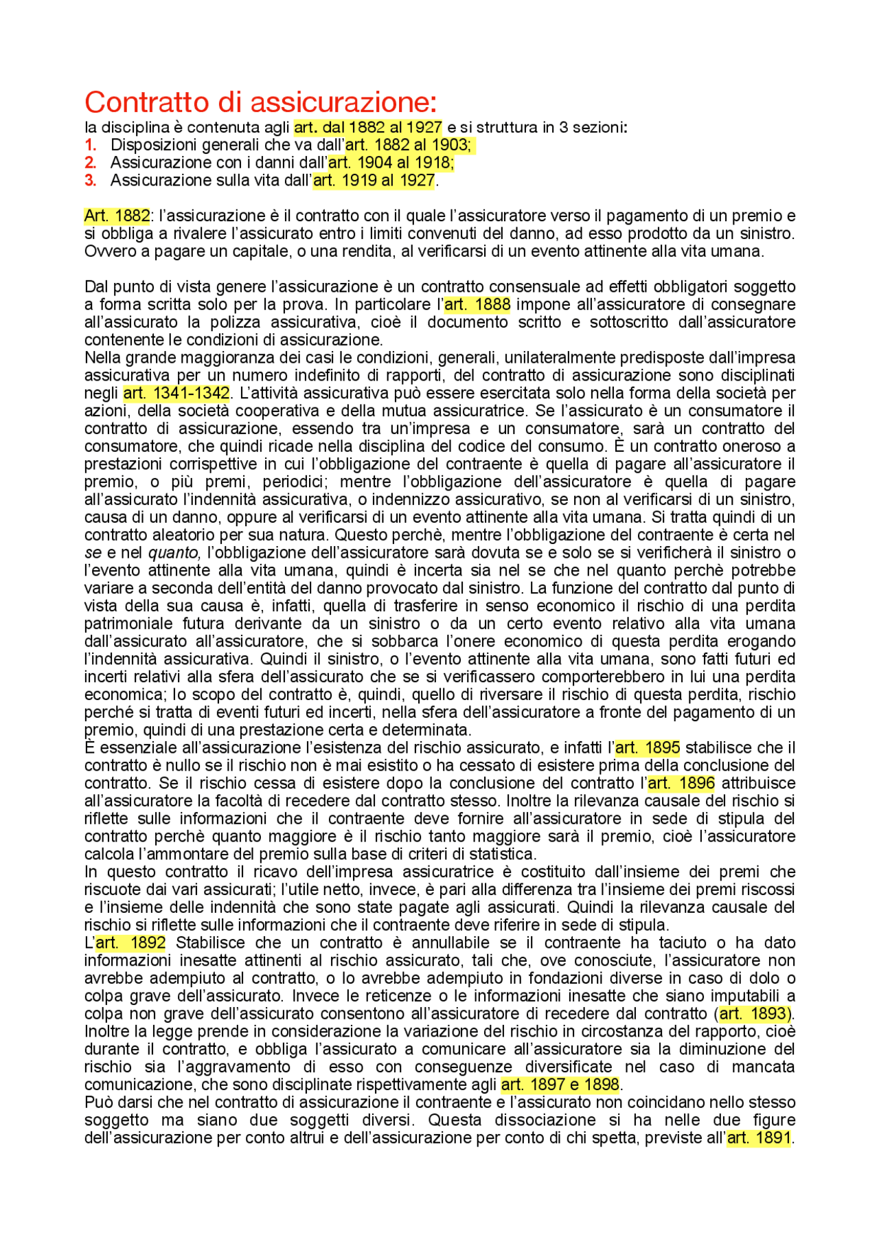 Il Contratto Di Assicurazione Docsity