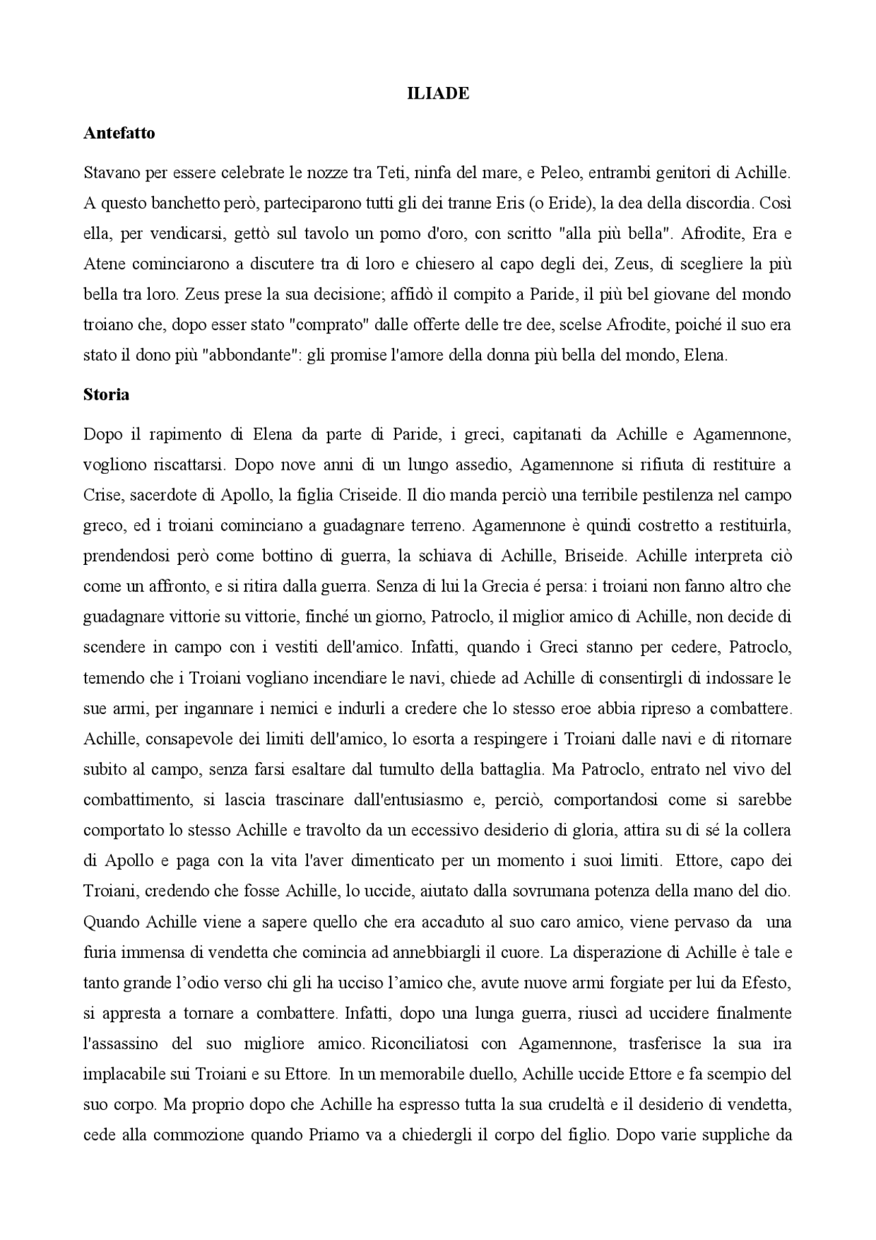 Iliade E Odissea Descrizione Docsity