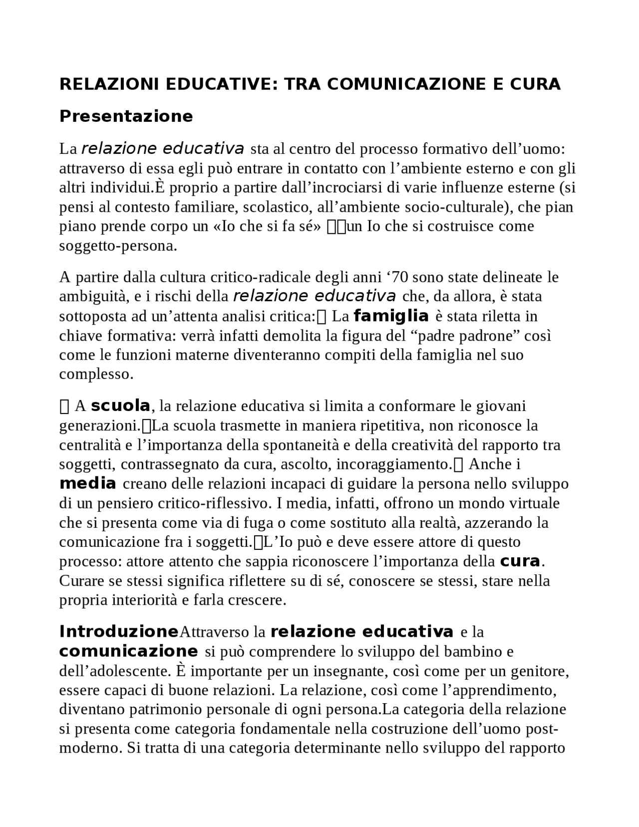 Relazioni Educative Pedagogia Docsity