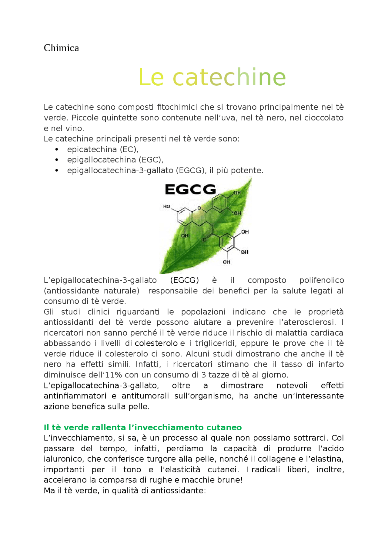 Le catechine e i lipidi - Docsity