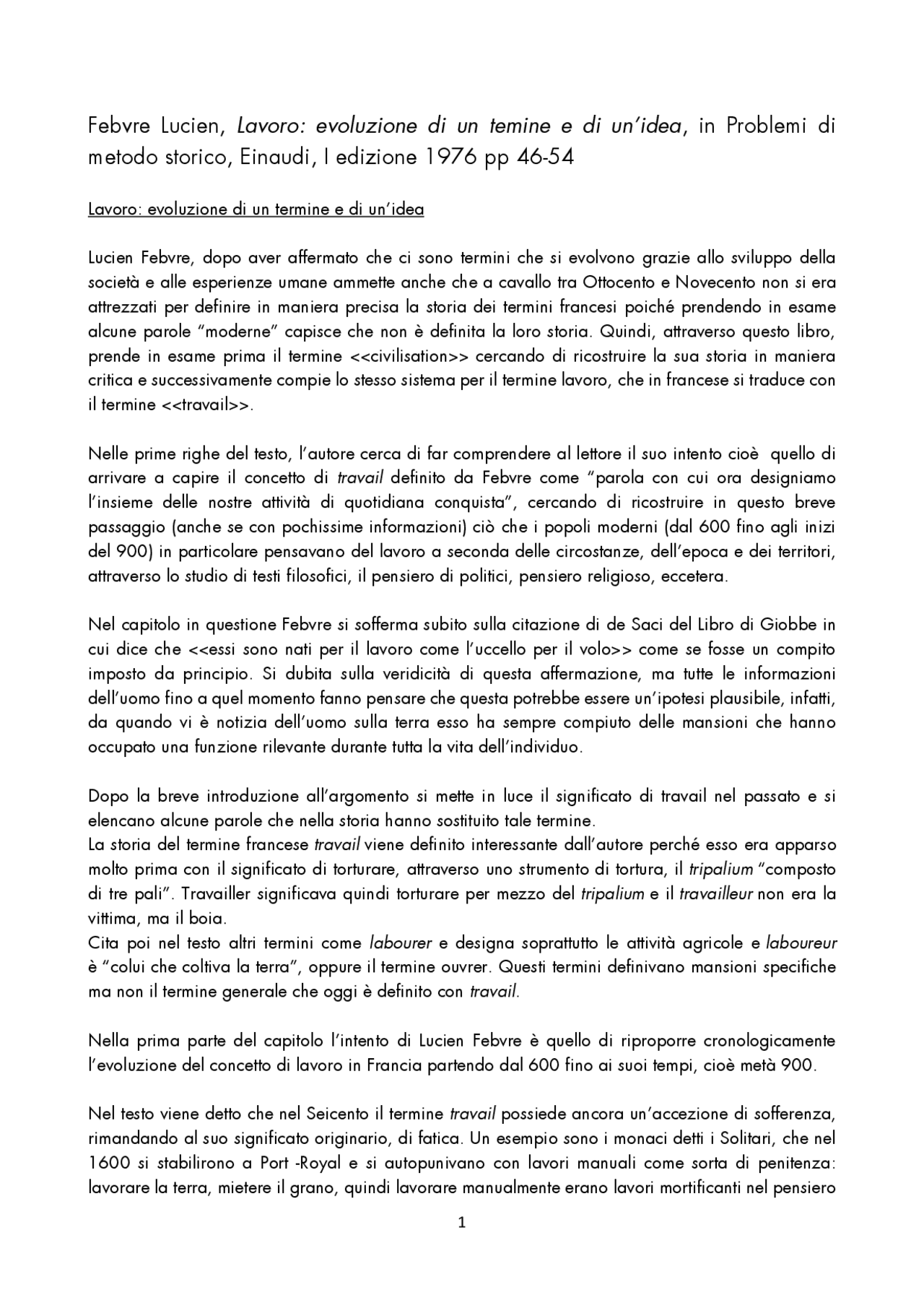 Lavoro: evoluzione di un temine e di un’idea. - Docsity