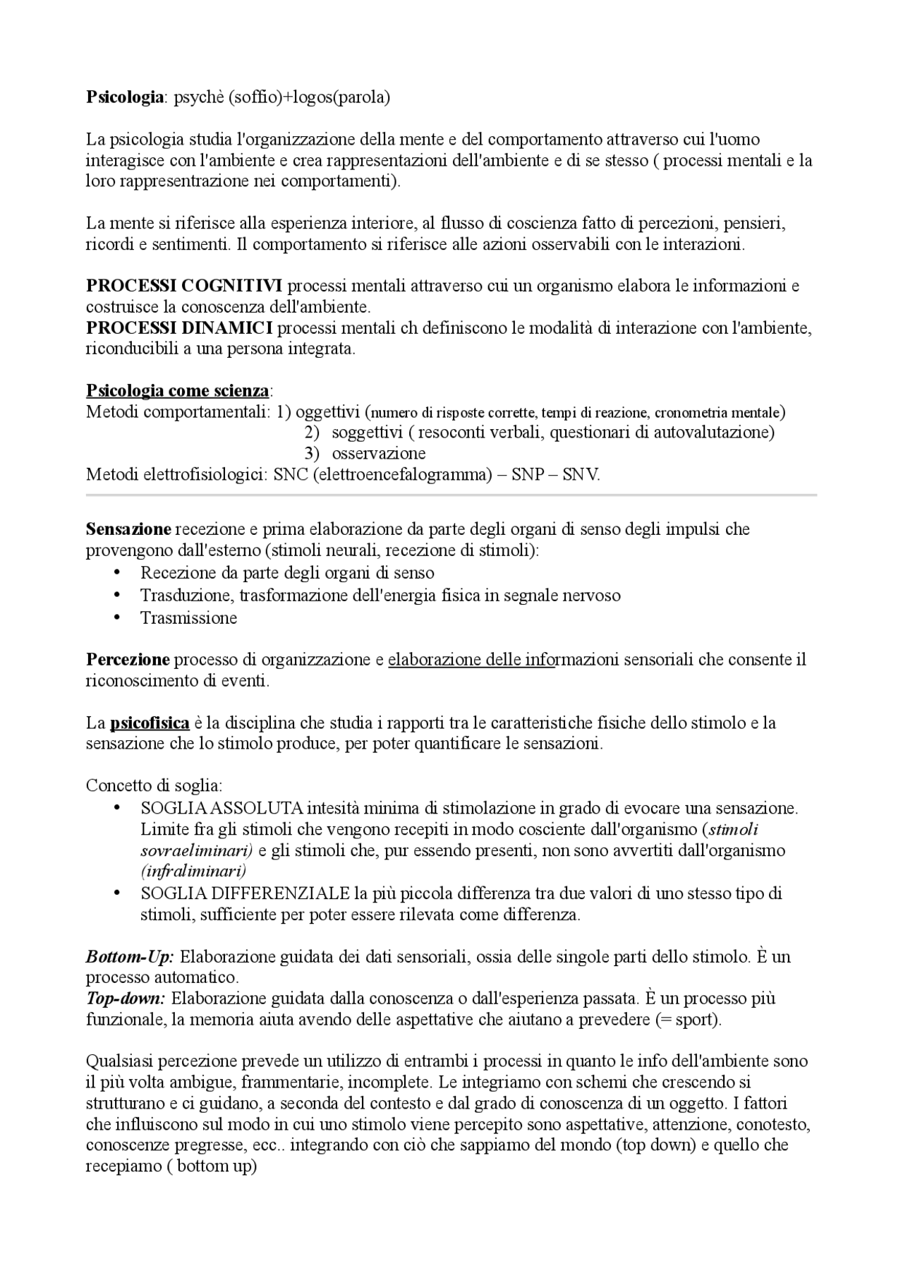 Appunti Di Psicologia Generale Docsity