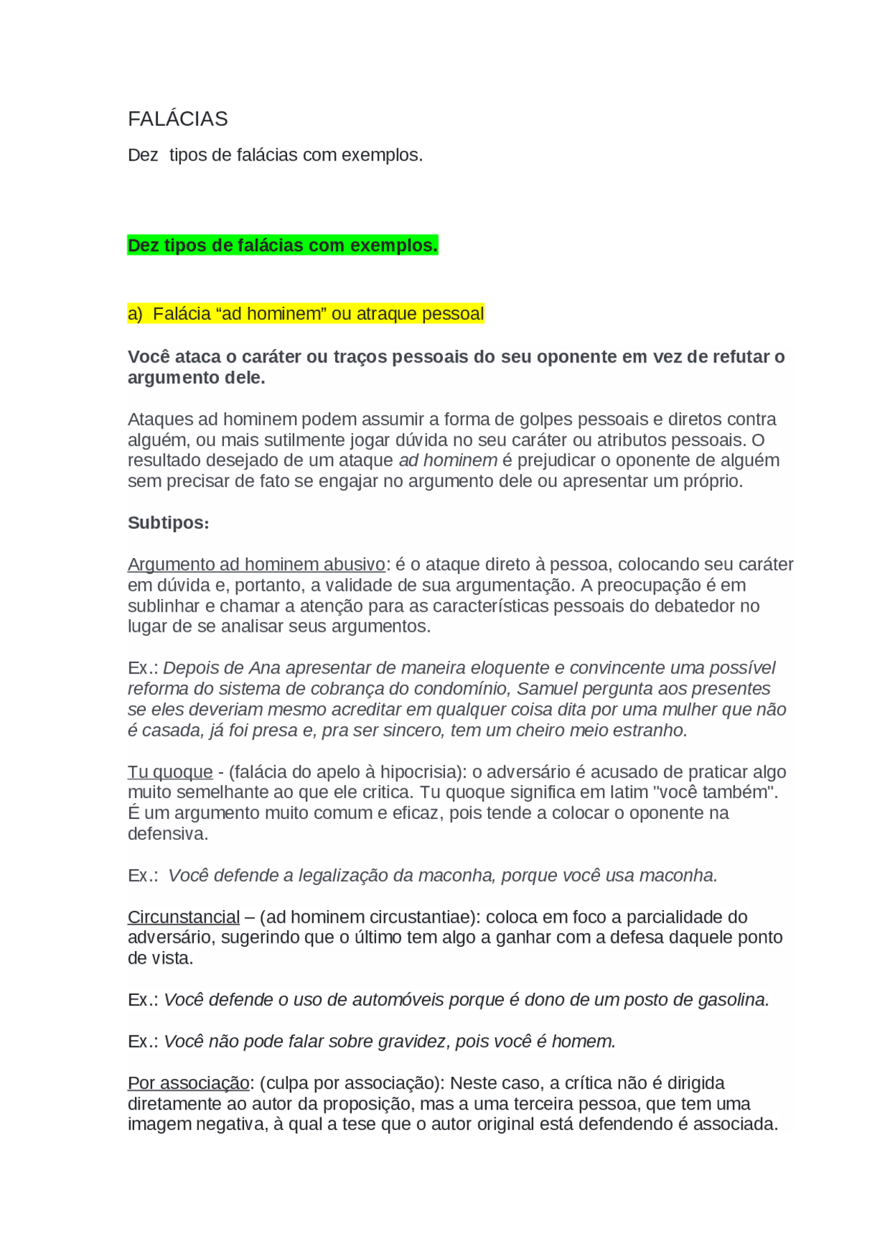 FALÁCIAS - DEZ TIPOS DE FALÁCIAS, COM EXEMPLOS. | Notas de estudo ...