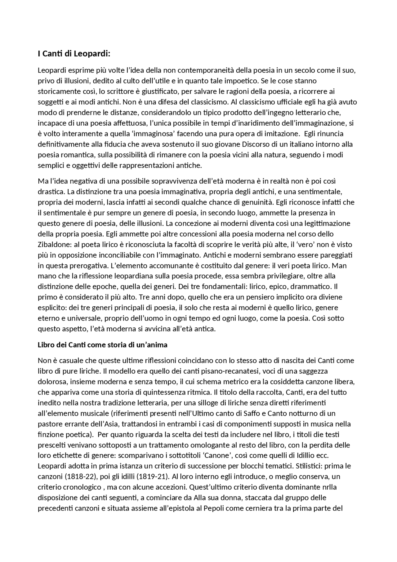 I Canti Di Leopardi Luigi Blasucci Docsity