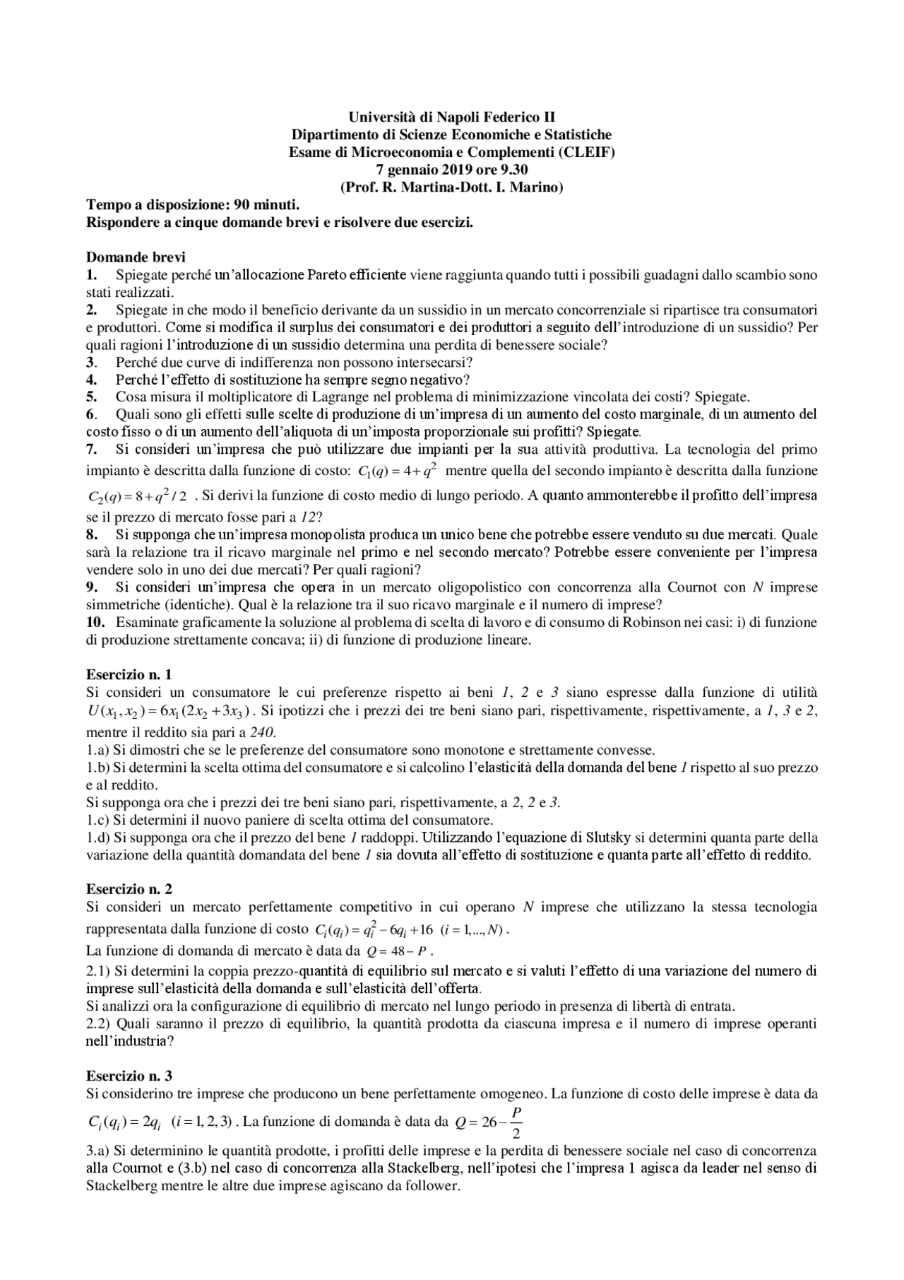 Esercizi Microeconomia 2 Docsity