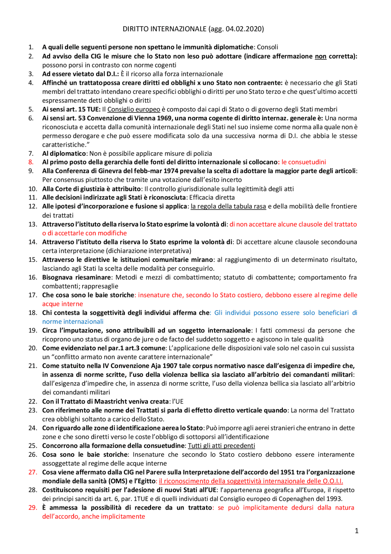 Diritto Internazionale domande/risposte d'esame aggiornato 2020 UniPegaso | Prove d'esame di ...