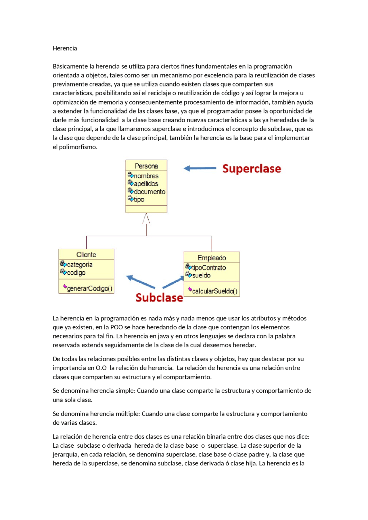 Herencia en Programación Orientada a Objetos - Docsity