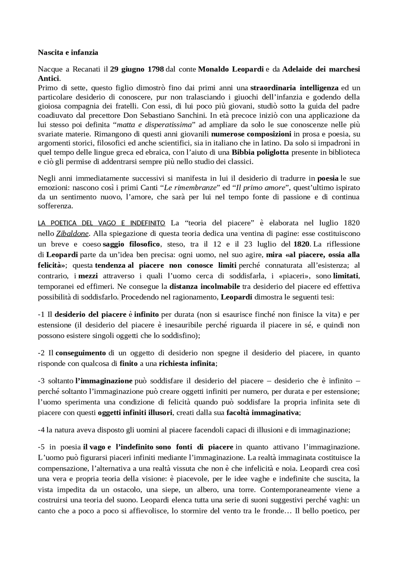 Appunti Di G Leopardi Docsity