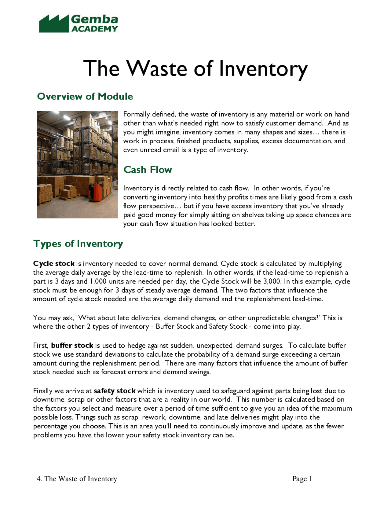 The Waste of Inventory Overview of Module Cash Flow - Docsity