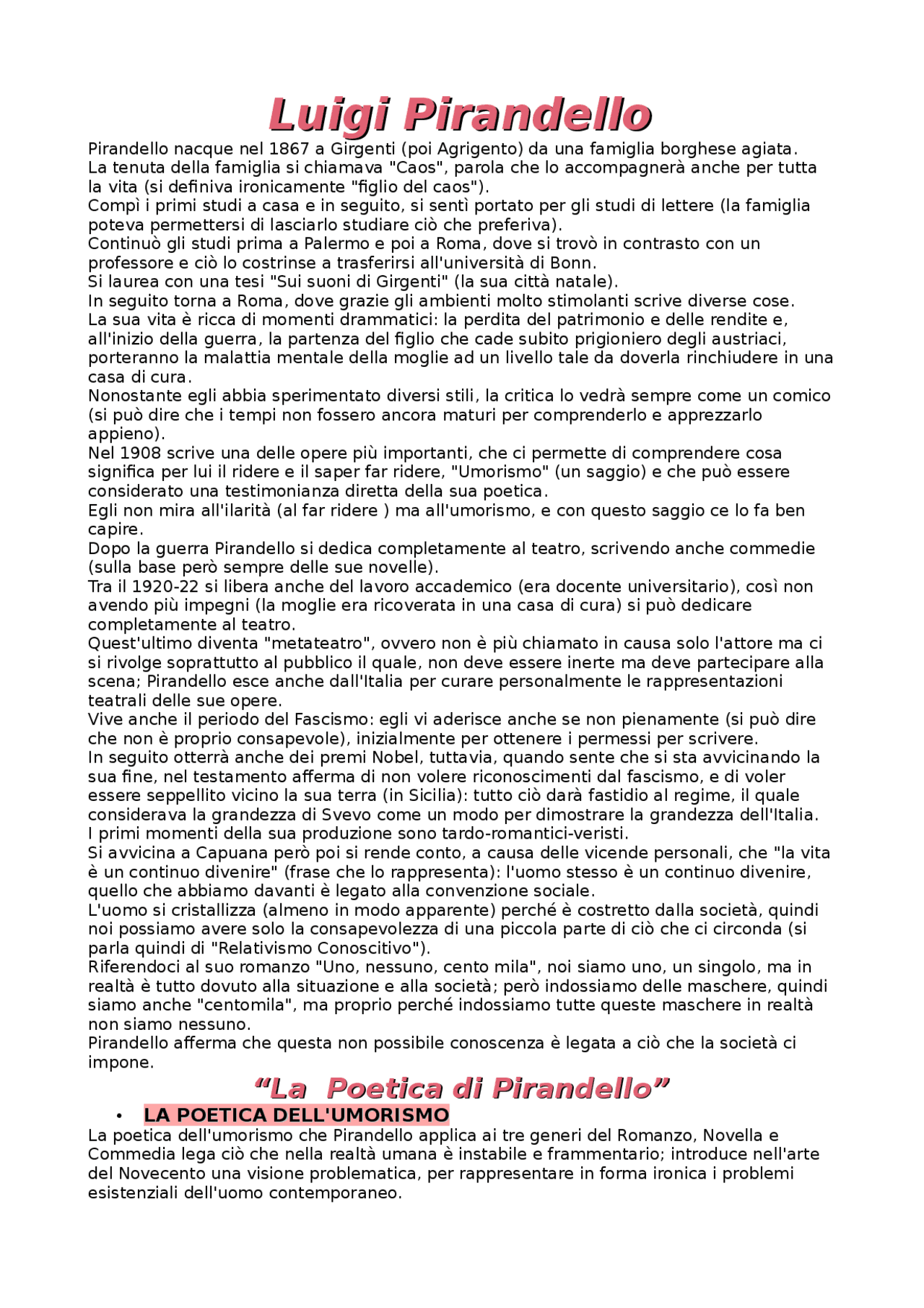 Luigi Pirandello Completo Docsity