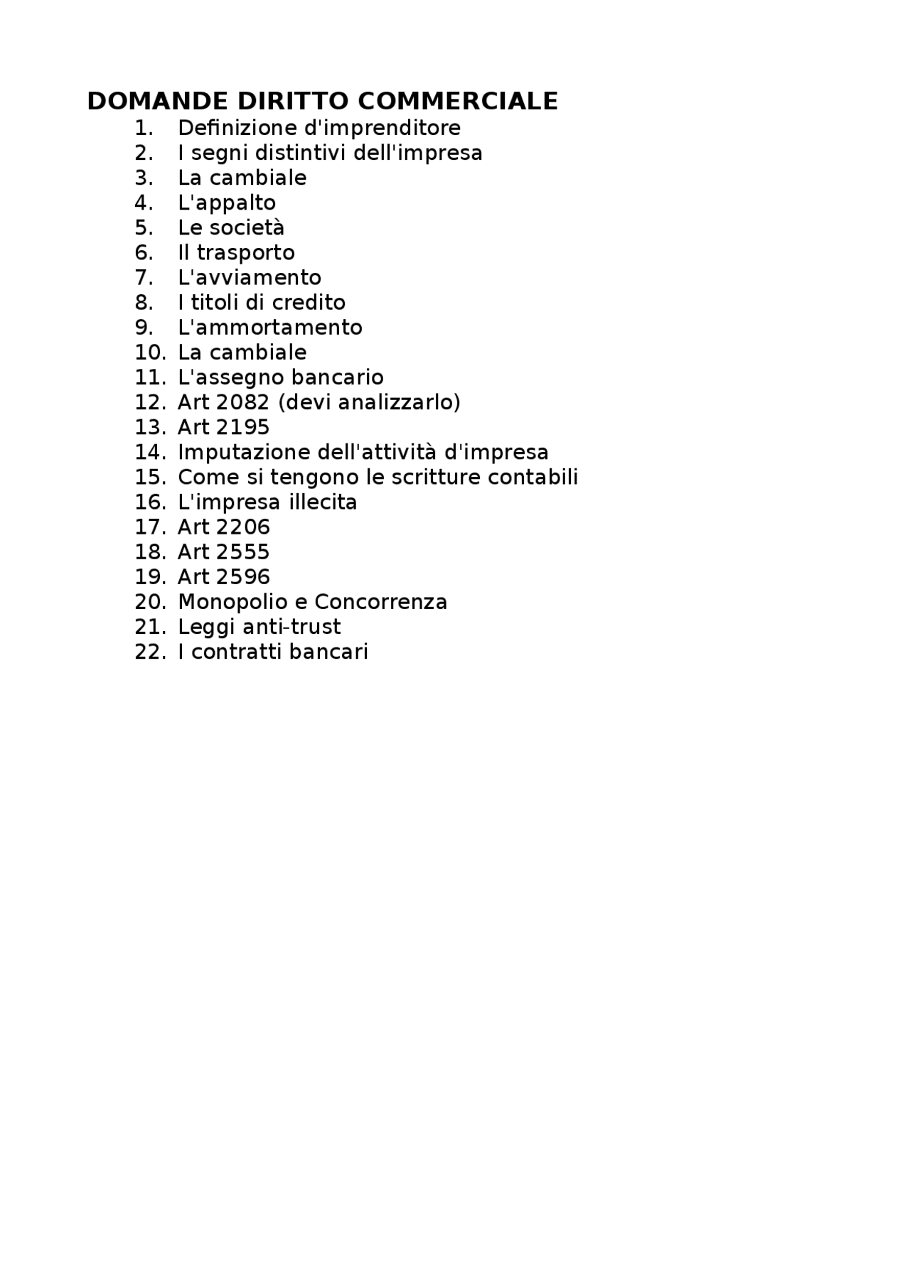 Domande diritto commerciale - Docsity