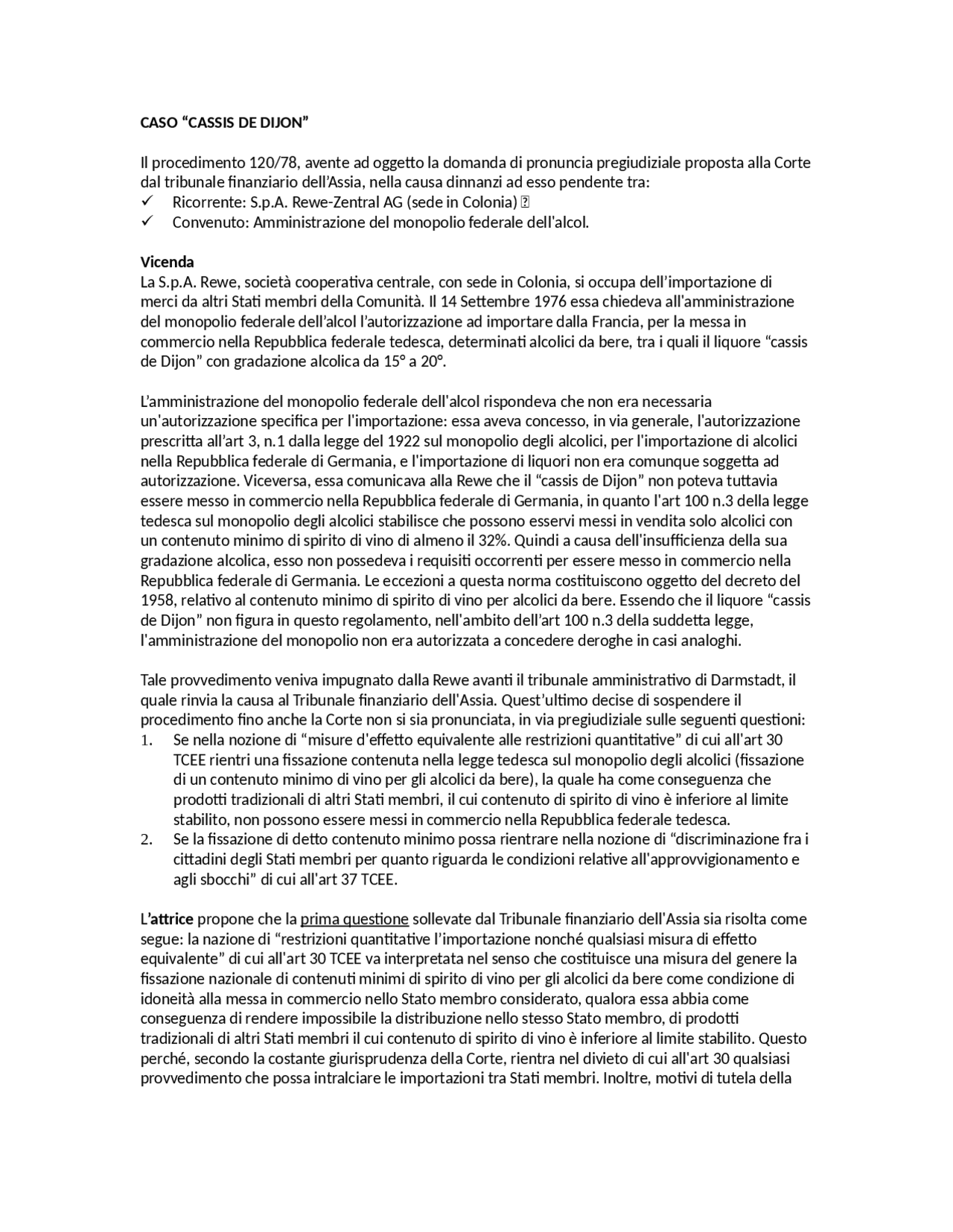 Caso Cassis De Dijon Docsity