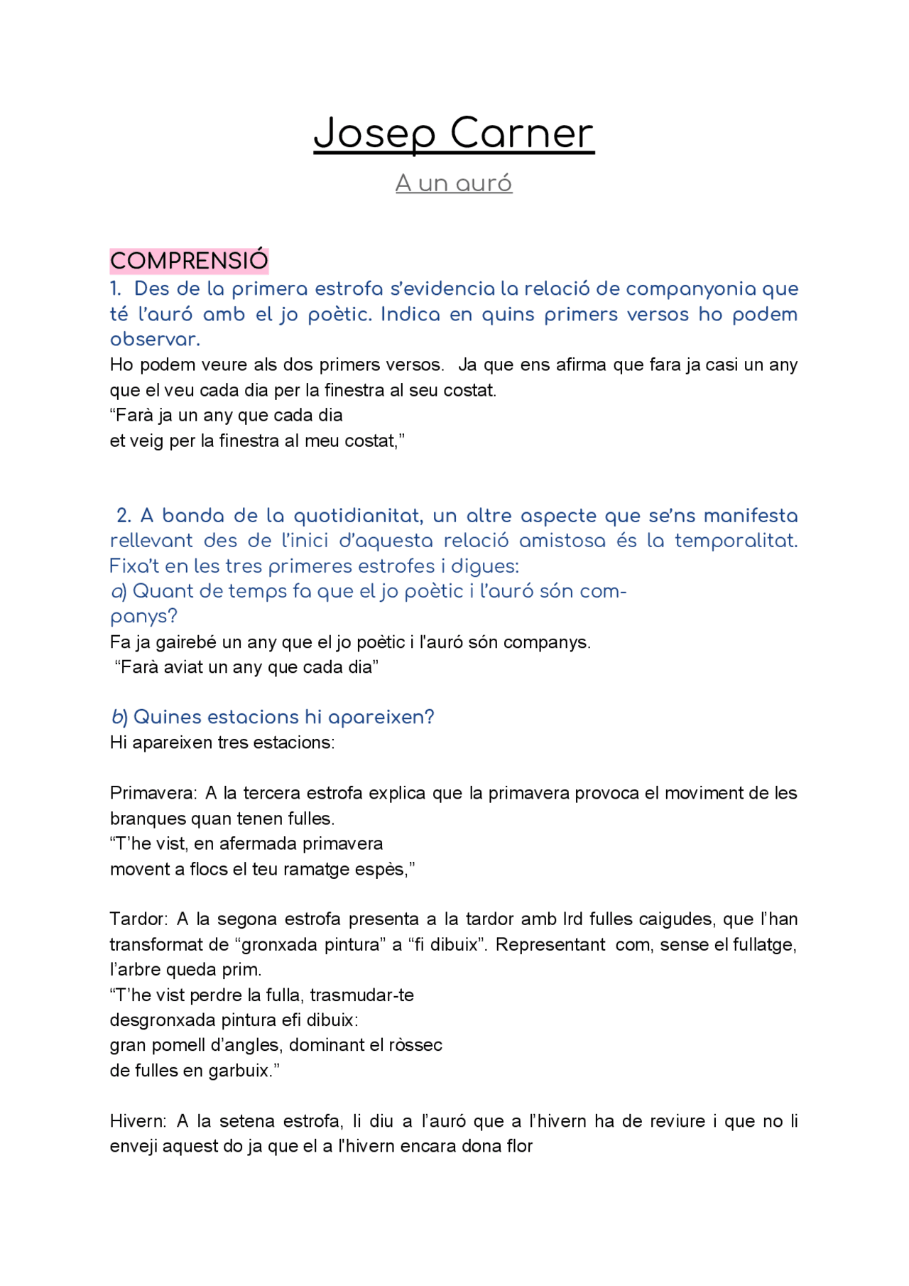 Josep Carner, A un auró - Docsity