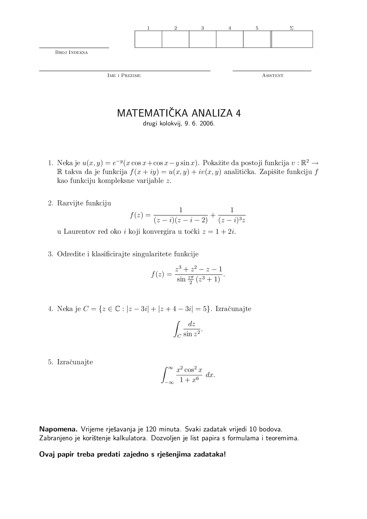 Kolokvijum 4 Iz Matemtike 3 Ispiti Predlog Matematika Docsity