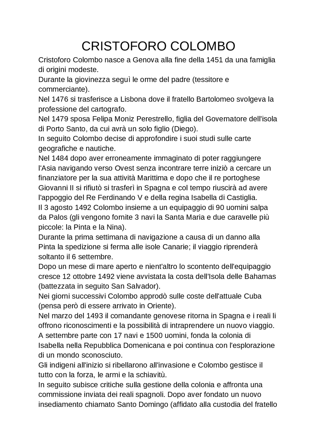 Cristoforo Colombo Vita E Viaggi Docsity