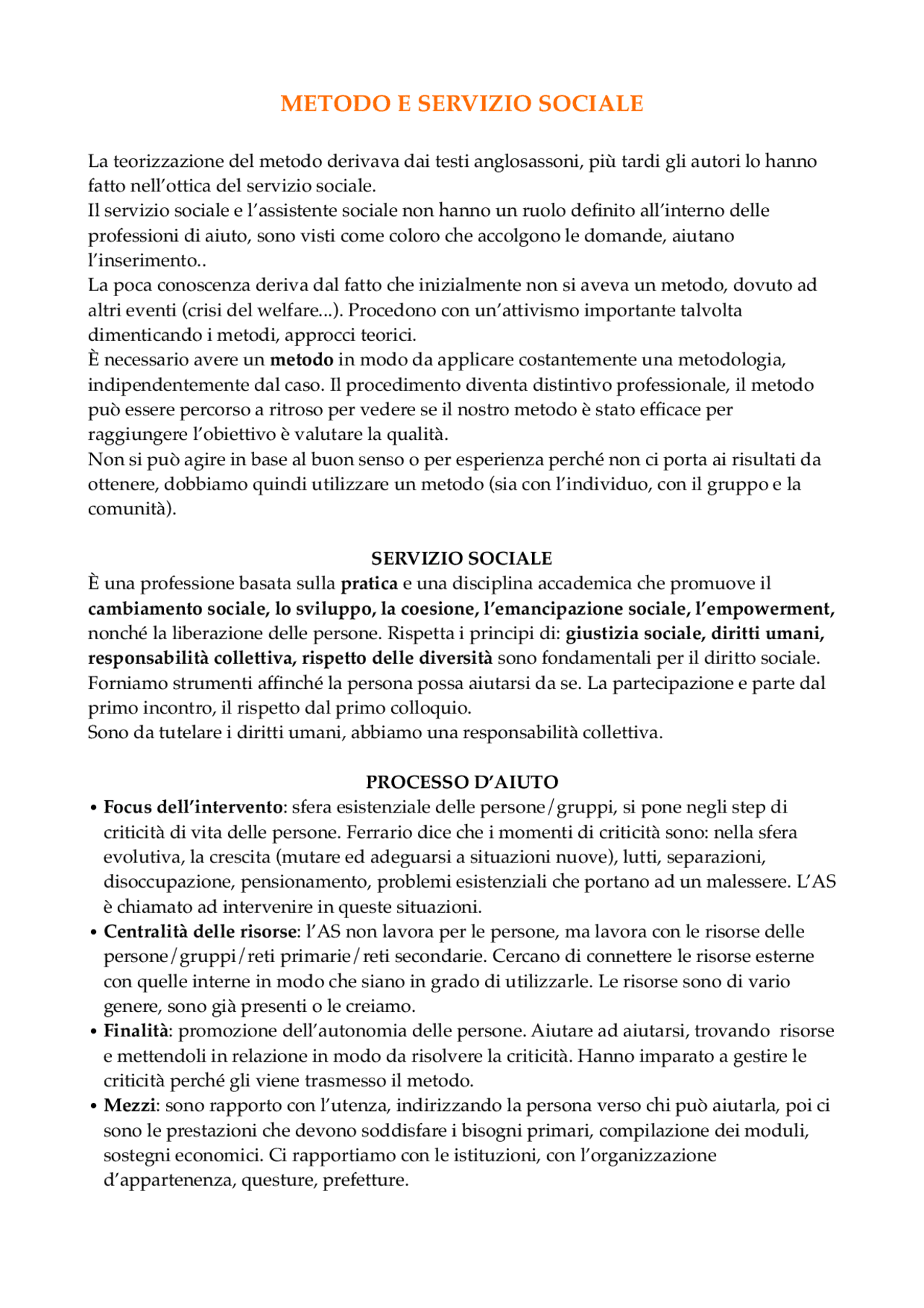 Il Metodo Nel Servizio Sociale Docsity
