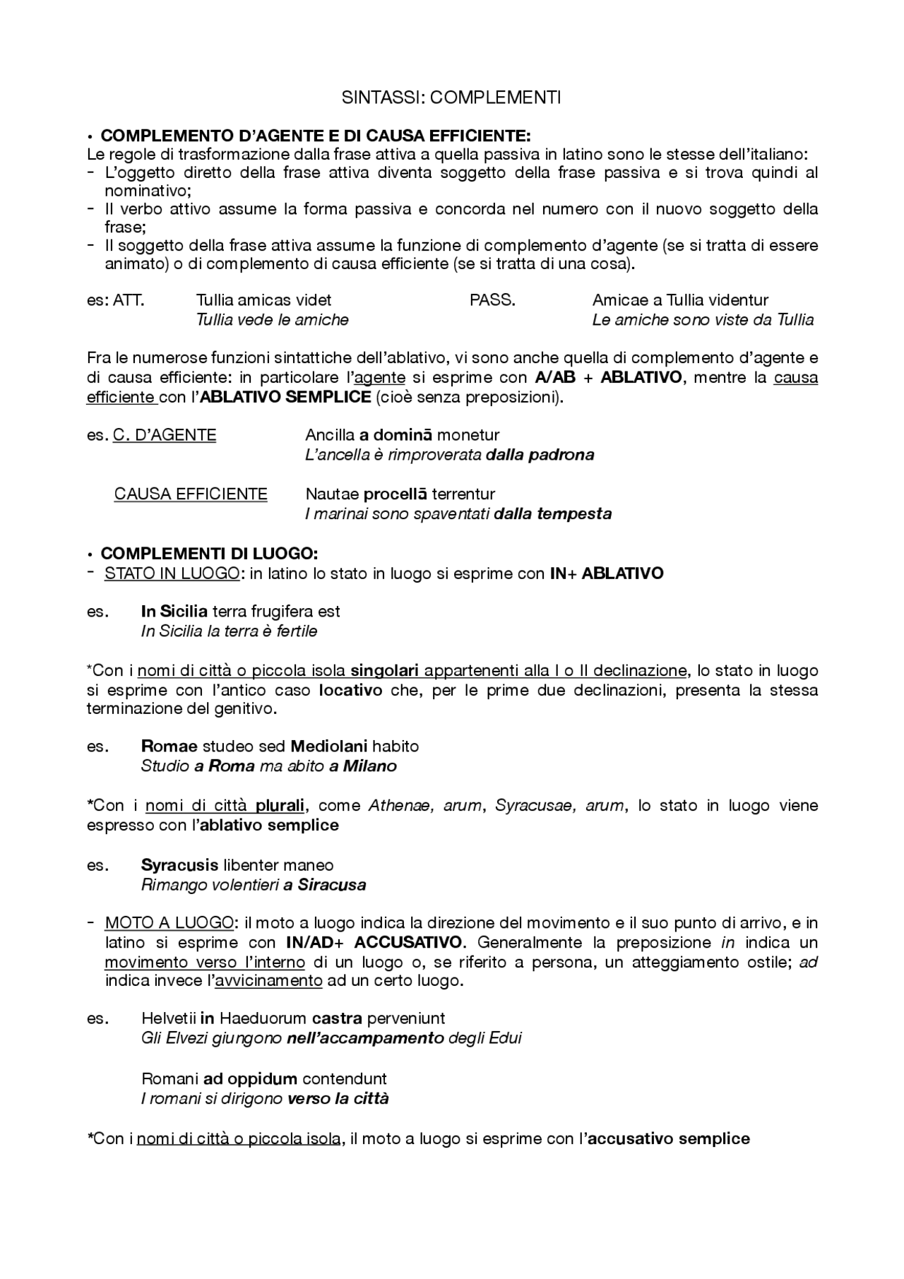 Sintassi: complementi fondamentali - Docsity