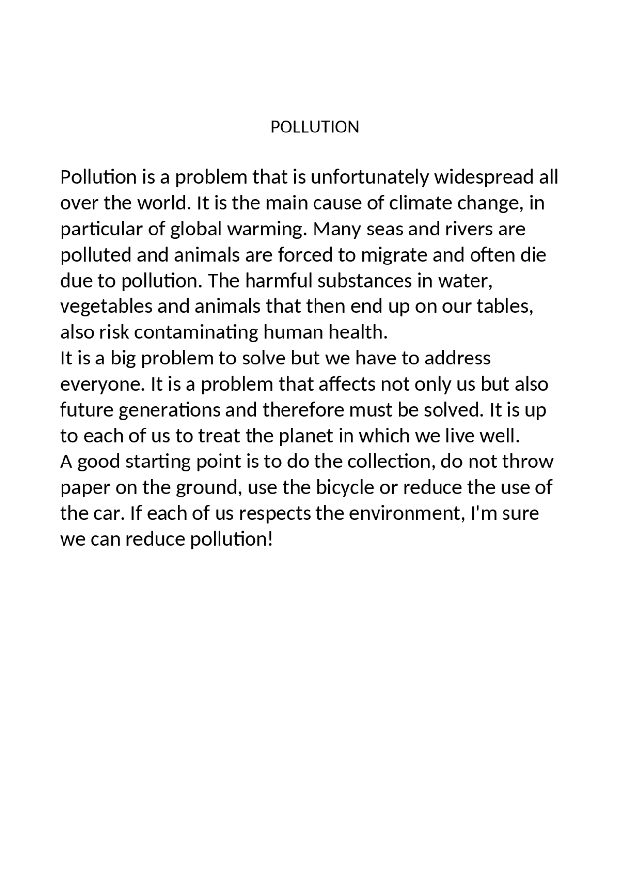 Opionion essay: POLLUTION - Docsity