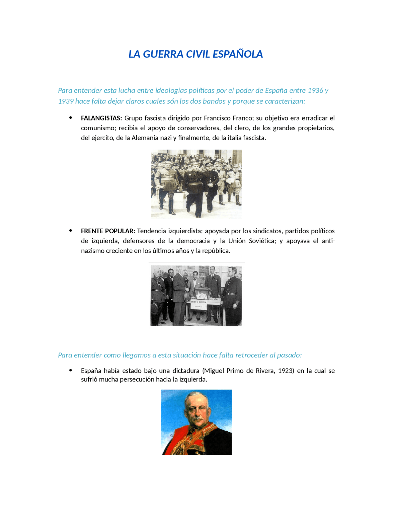 Resumen de la Guerra Civil Española - Docsity