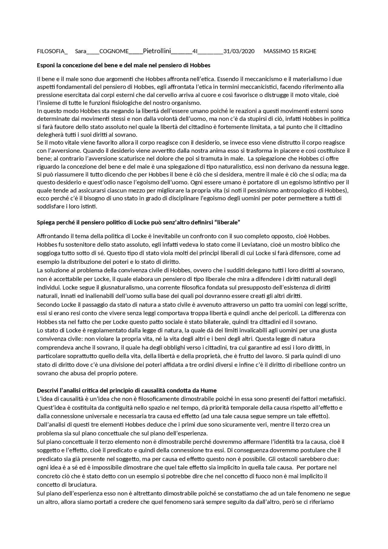 Hobbes Locke E Hume Docsity