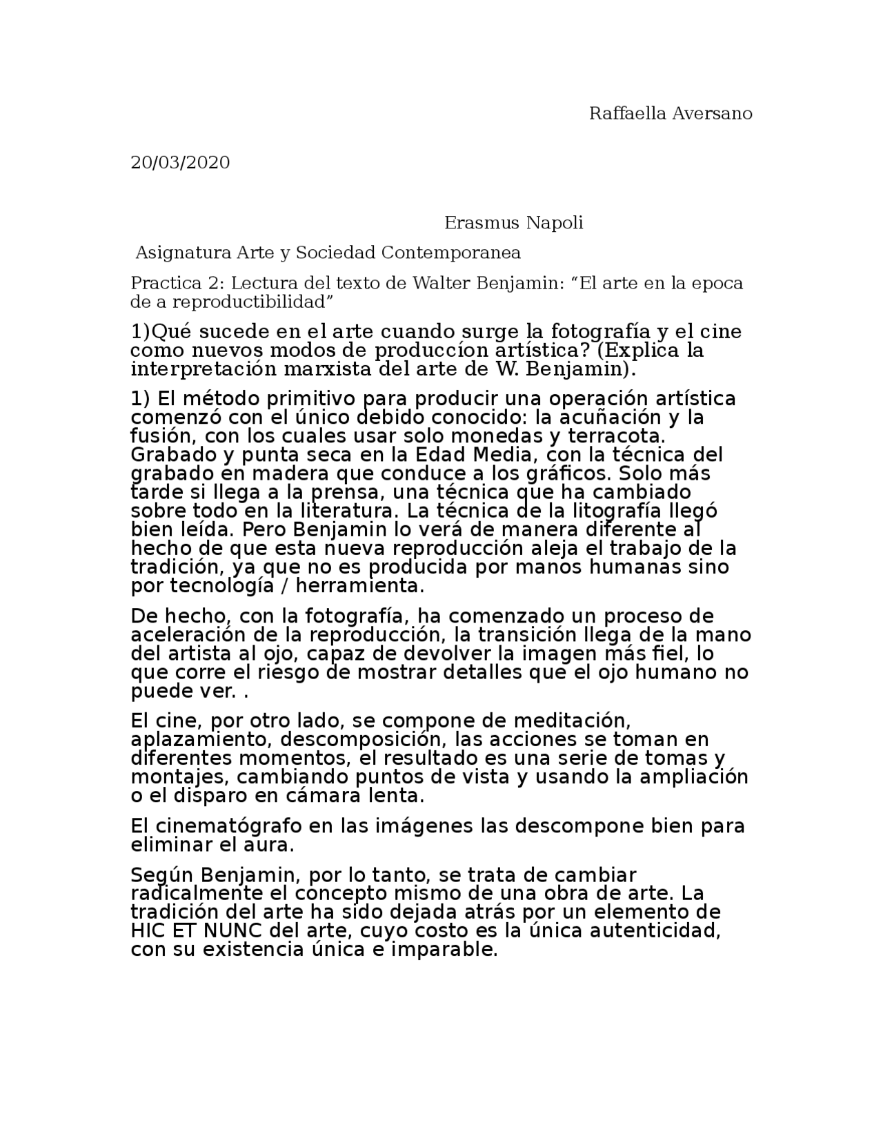 Domande Su Benjamin W Docsity
