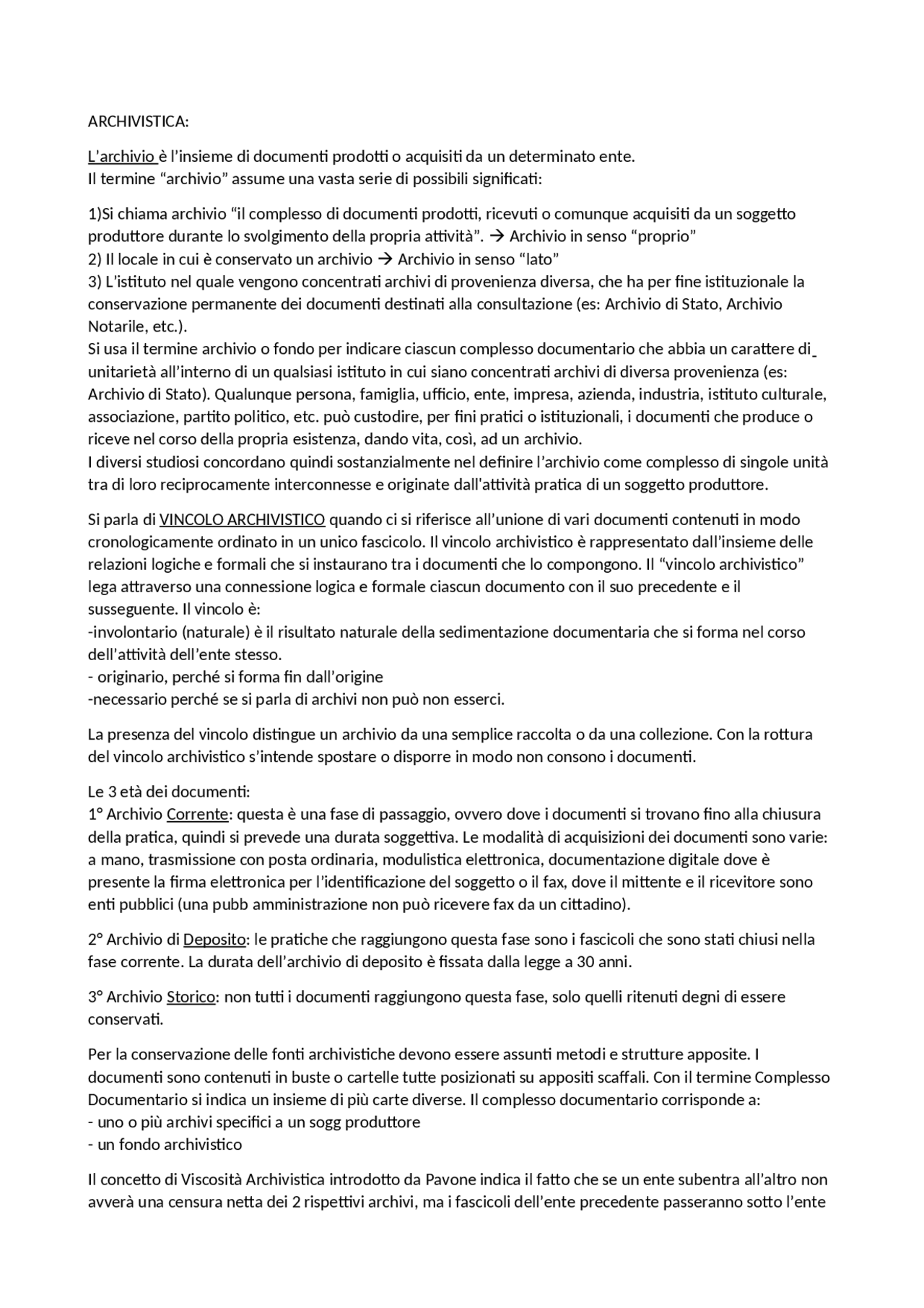 Riassunti Archivistica Docsity