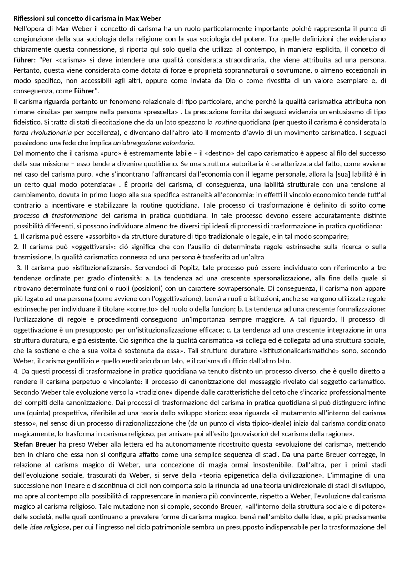 Riflessioni Sul Concetto Di Carisma In Max Weber Docsity